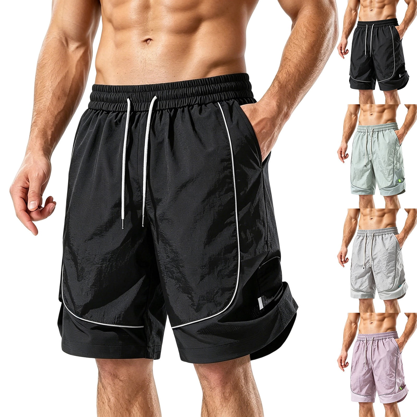 BiZtdJrK Gray Quick Dry Athletic Short for Men Drawstring Elastic ...