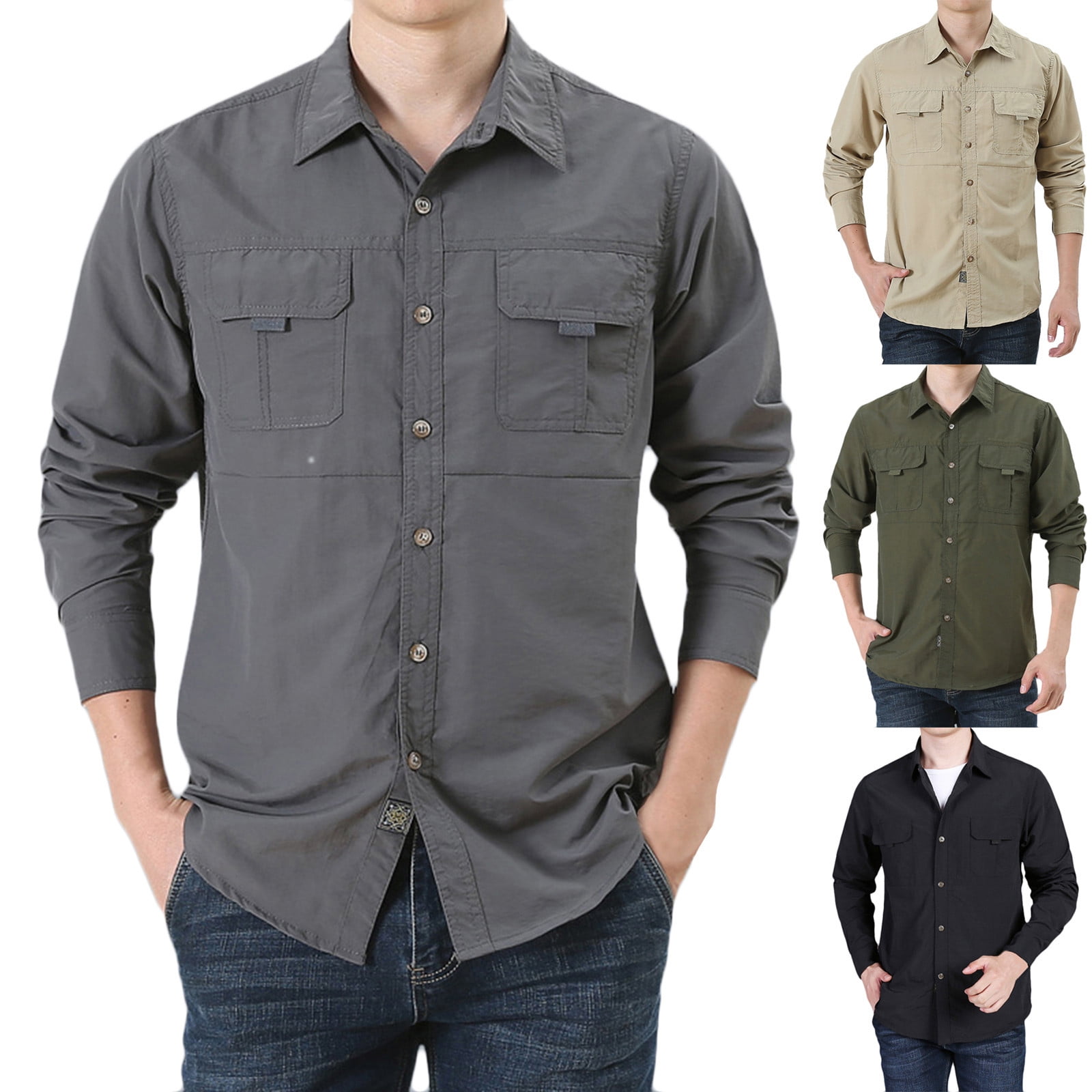 BiZtdJrK Quick Dry Cargo Shirts for Men Big and Tall Long Sleeve Work ...