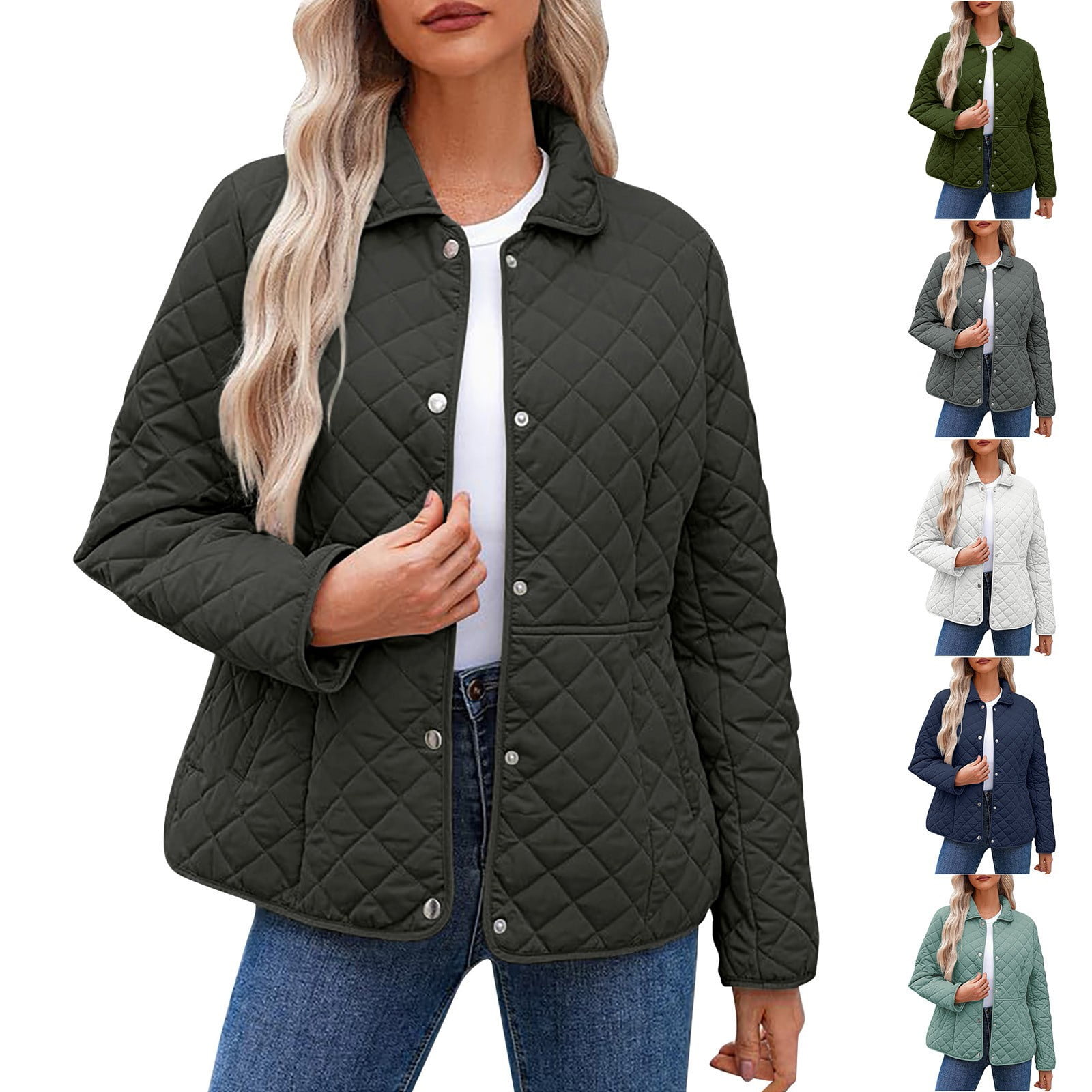 BiZtdJrK Quilted Jackets for Women Lightweight Long Sleeve Puffy Coats ...