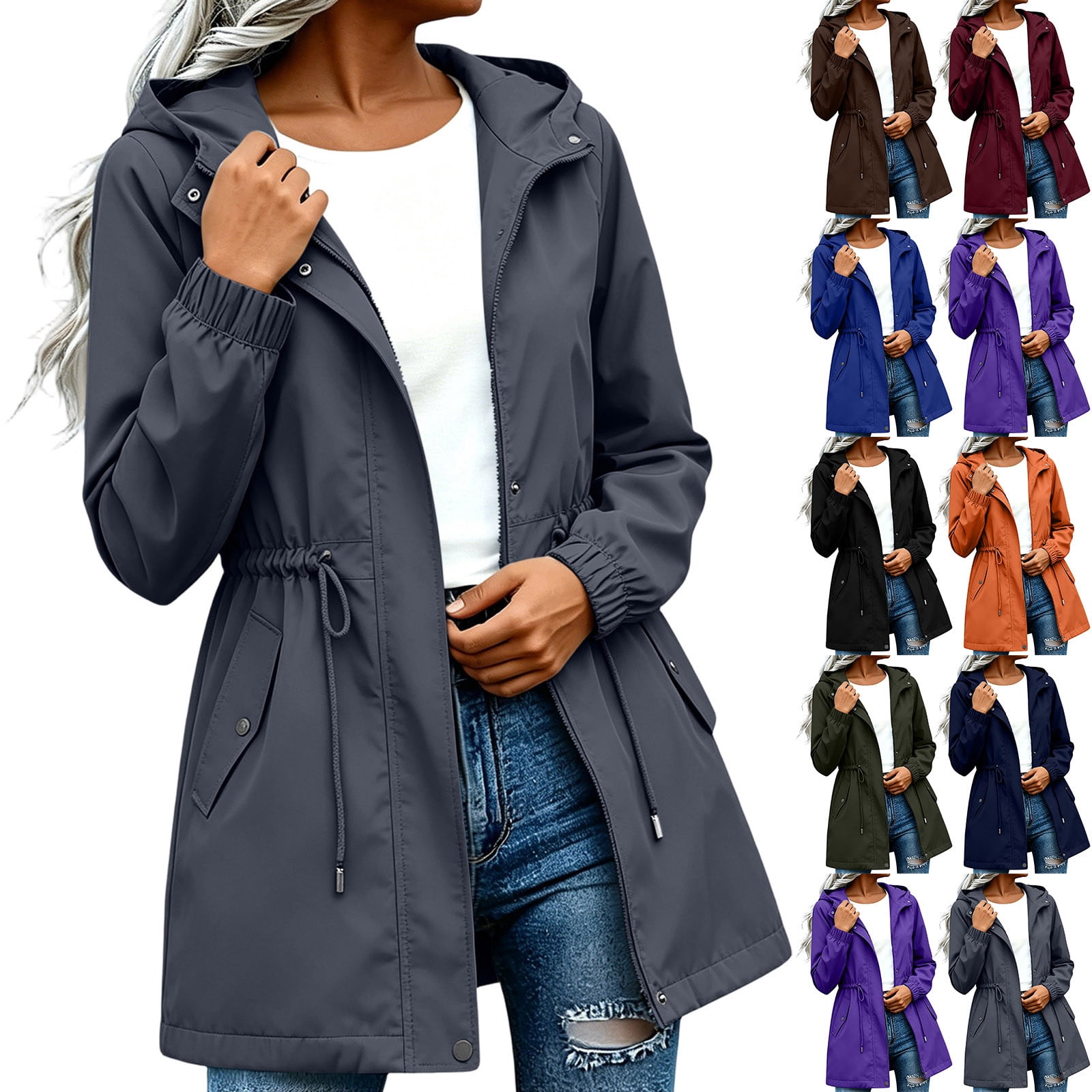 BiZtdJrK Rain Jackets for Women Lightweight Hooded Waterproof Rain ...