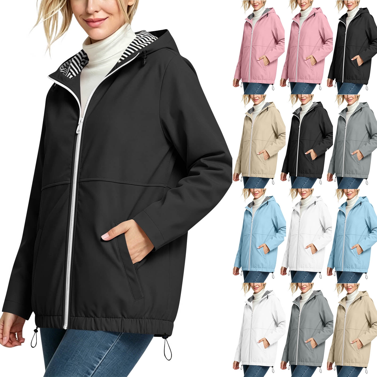 BiZtdJrK Raincoat for Women Full Zip Waterproof Rain Jacket Solid Long ...