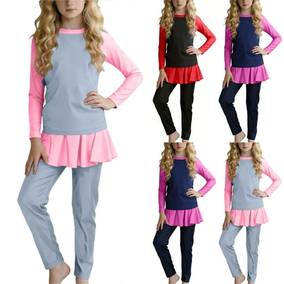 BiZtdJrK Rash Guard Swimsuit for Girl Color Block Raglan Long Sleeve 3 ...