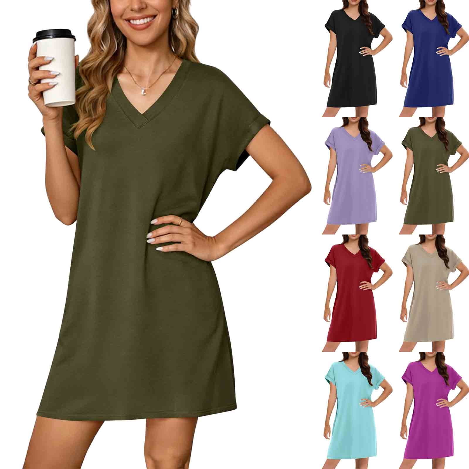 BiZtdJrK Red Dresses for Women Summer Casual V Neck Sundresses Solid ...