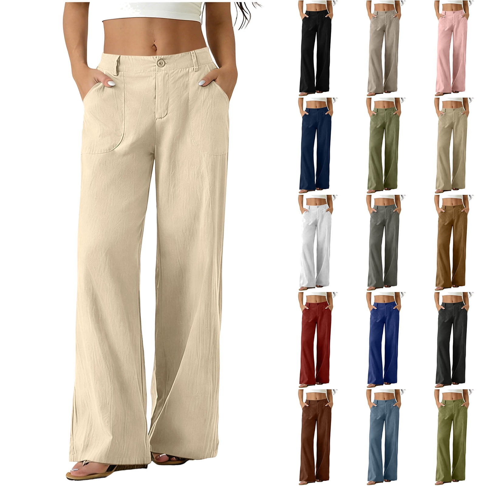 BiZtdJrK Relaxed Fit Dress Pants for Women Cotton Linen Lightweight ...