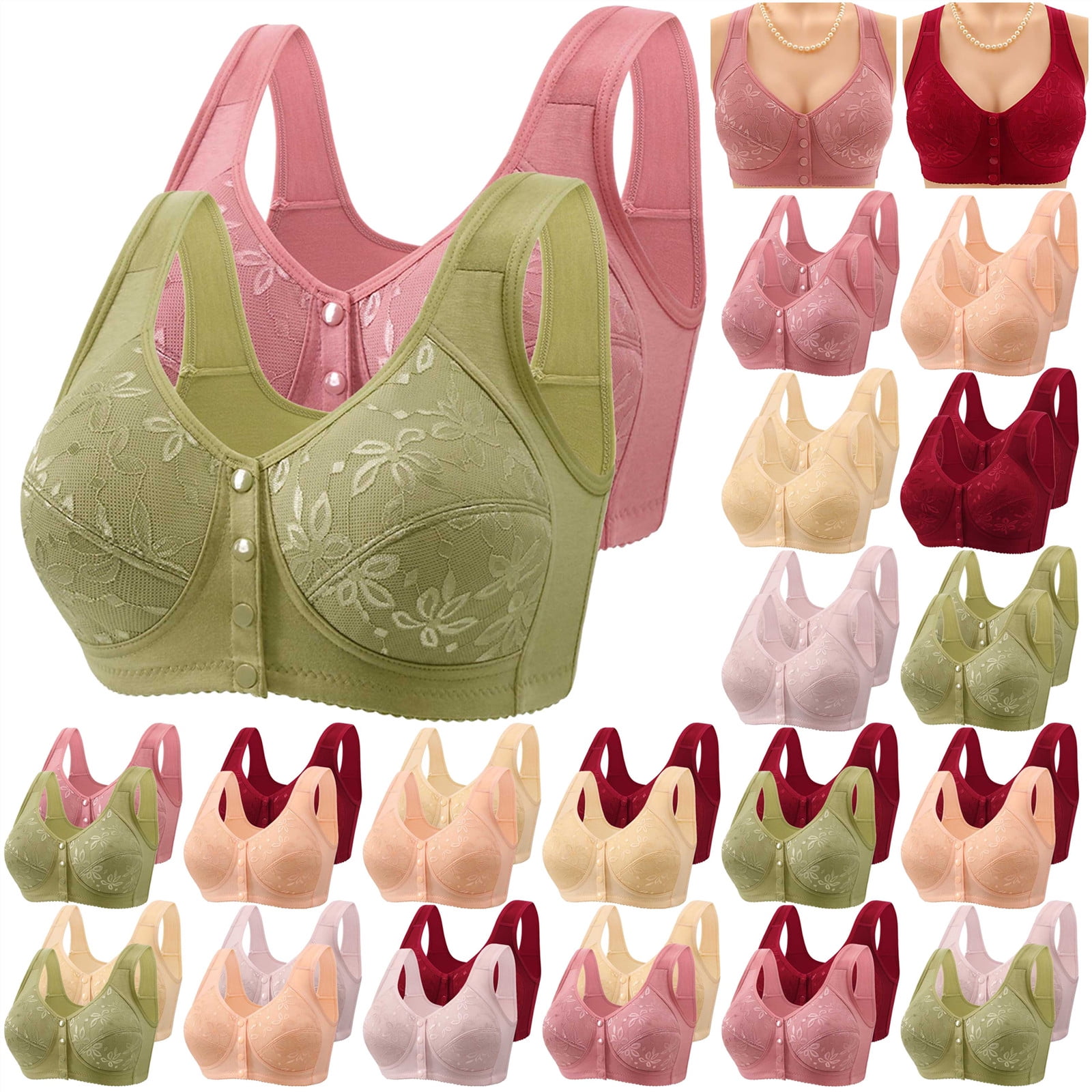 BiZtdJrK Daisy Bras for Older Women 2 PC Front Closure Wireless ...