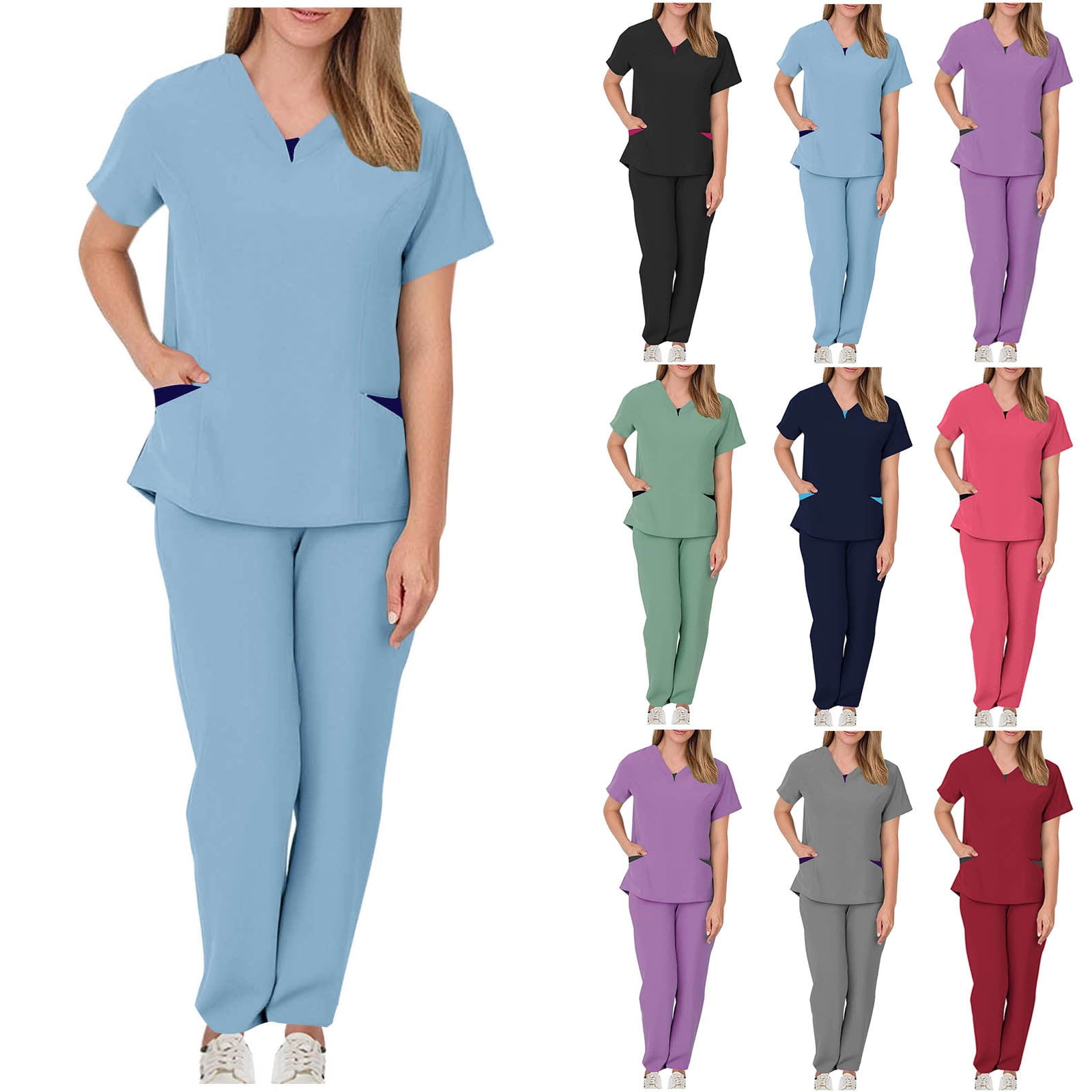 BiZtdJrK Scrubs Medical Uniform for Women Casual Short Sleeve V Neck ...