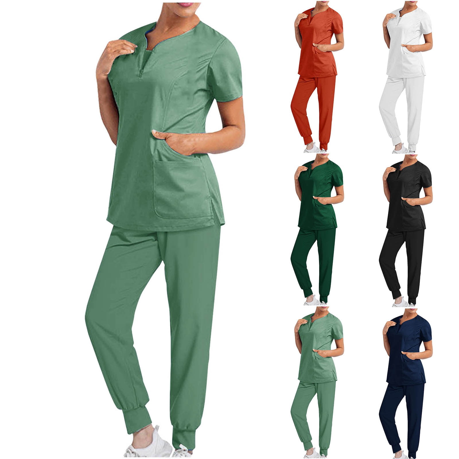 BiZtdJrK Scrubs Set for Women V Neck Short Sleeve Tops and Jogger Pants ...