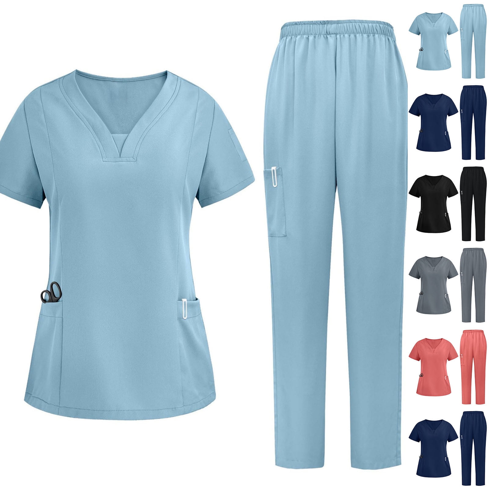 BiZtdJrK Scrubs for Woman Set Classic Fit Medical Nursing Uniform V ...