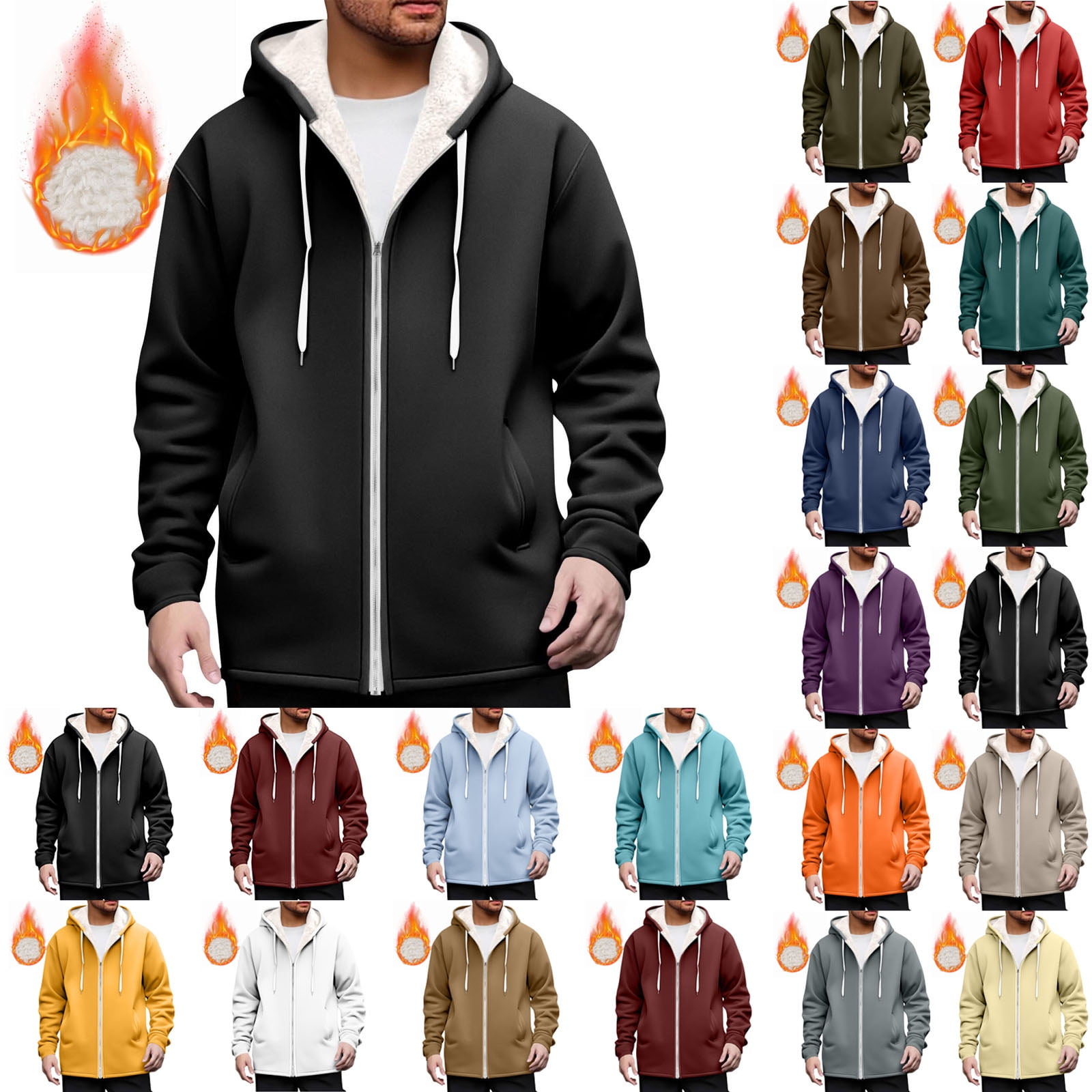 BiZtdJrK Sherpa Lined Hoodies for Men Oversized Zip Up Long Sleeve ...