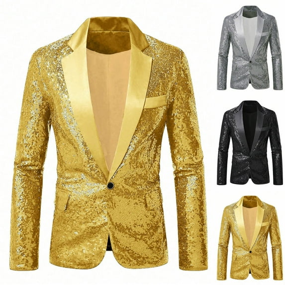BiZtdJrK Shiny Sequin Jacket Mens Fashion Party Sport Coats Glitter One ...
