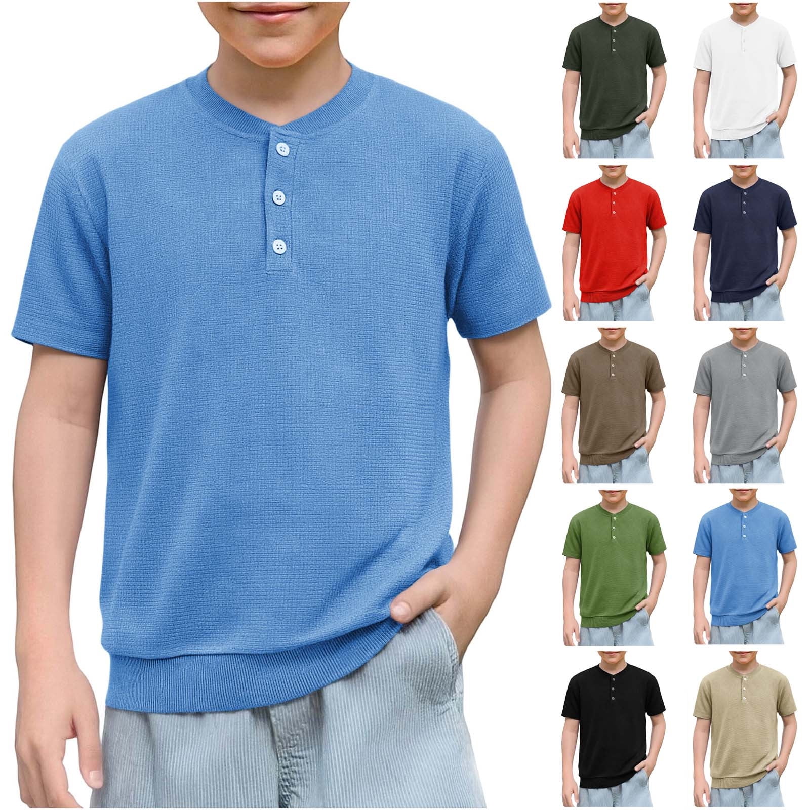 BiZtdJrK Short Sleeve Tops for Boys Casual Waffle Button Henley Shirts ...
