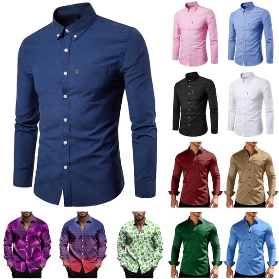BiZtdJrK Sky Blue Men's Solid Business Dress Shirt Long Sleeve Slim Fit ...