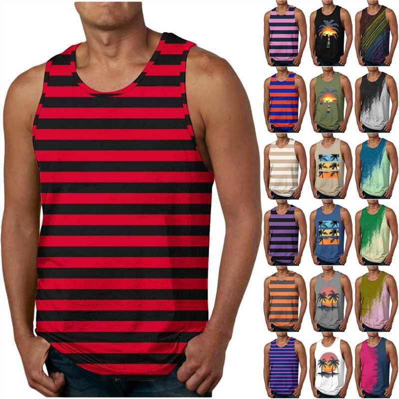 BiZtdJrK Sleeveless Beach Shirts for Men Summer Fashion Graphic Tees ...