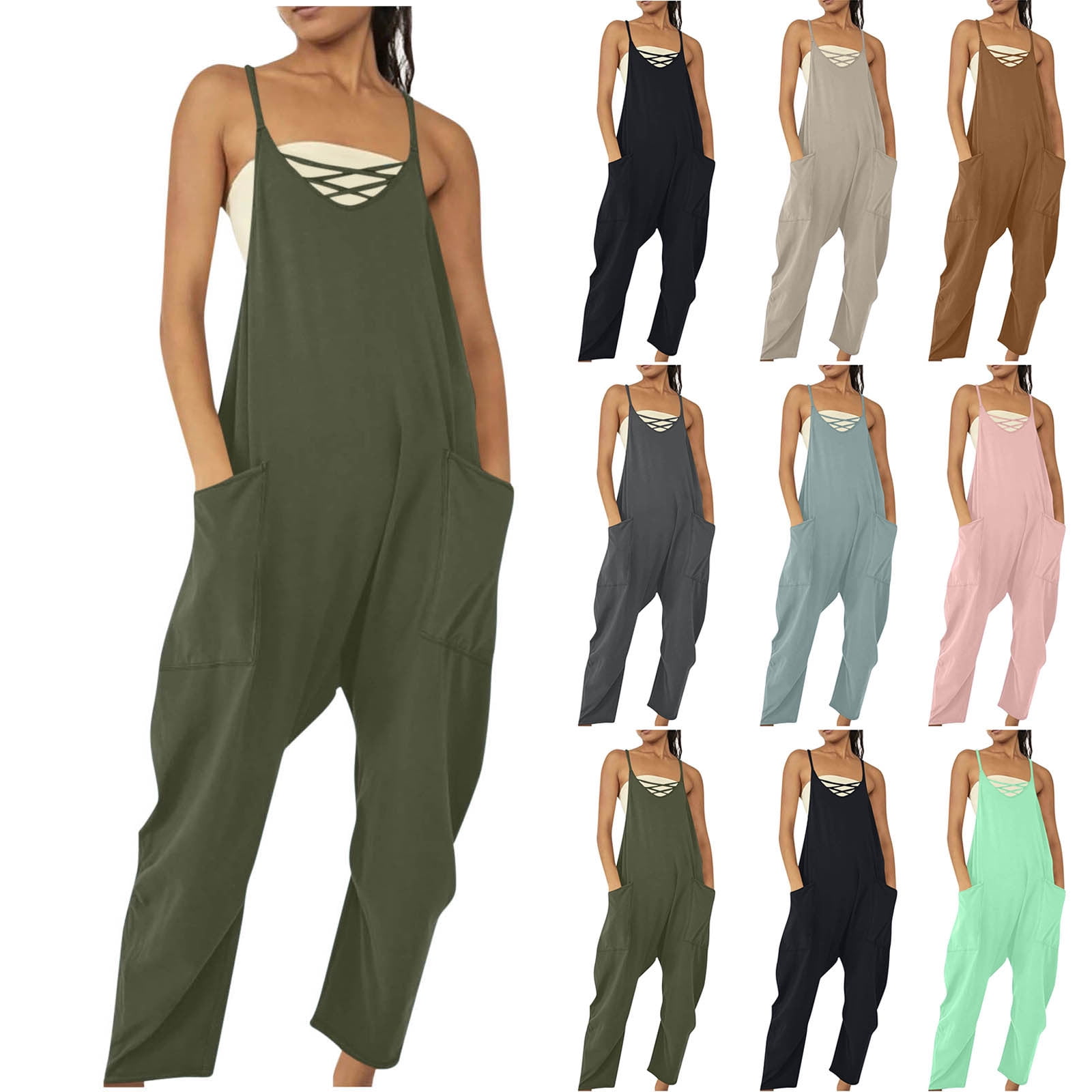 BiZtdJrK Sleeveless Jumpsuits for Women Criss Cross Spaghetti Strap ...