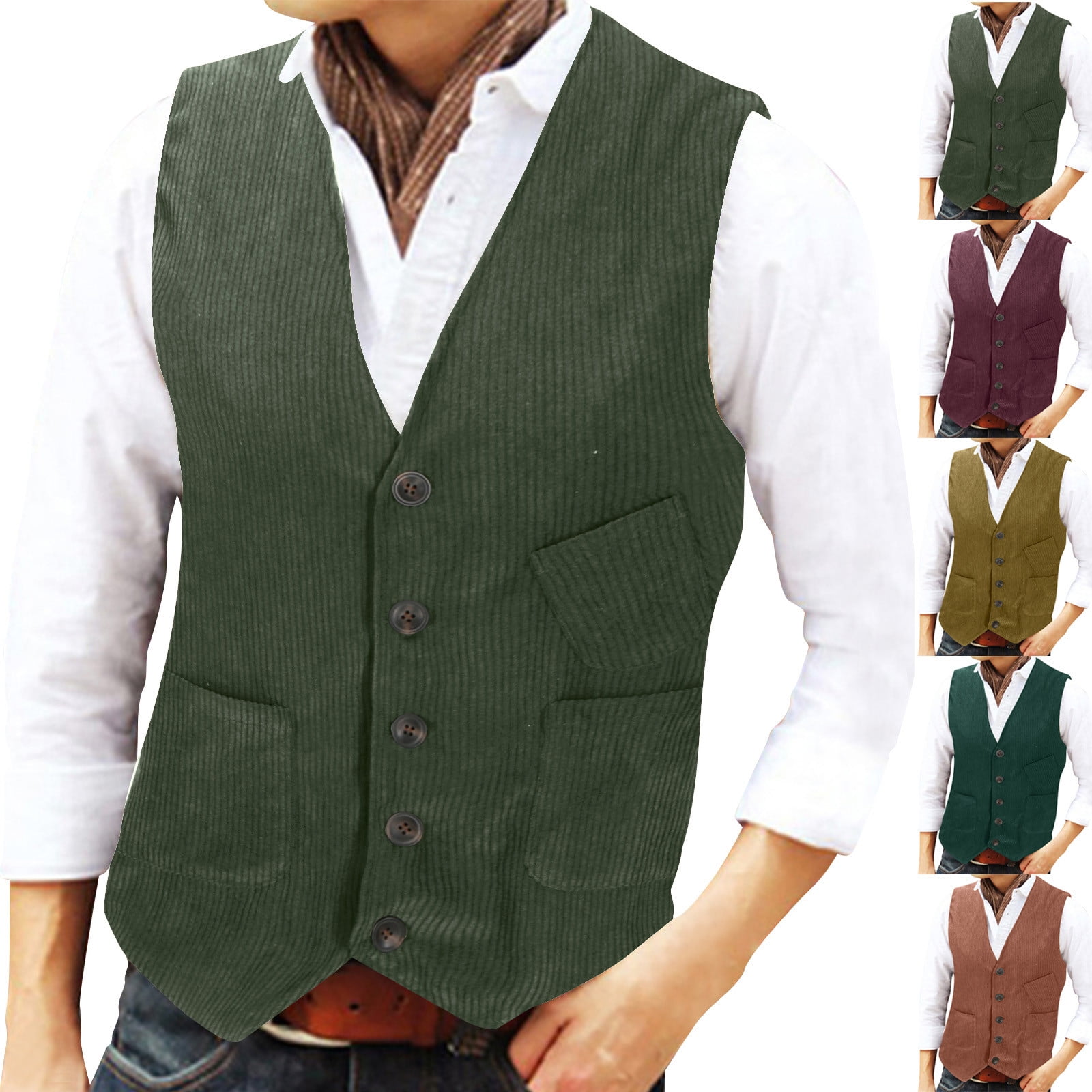 BiZtdJrK Slim Fit Suit Vest Men Corduroy V Neck Button Down Fashion ...