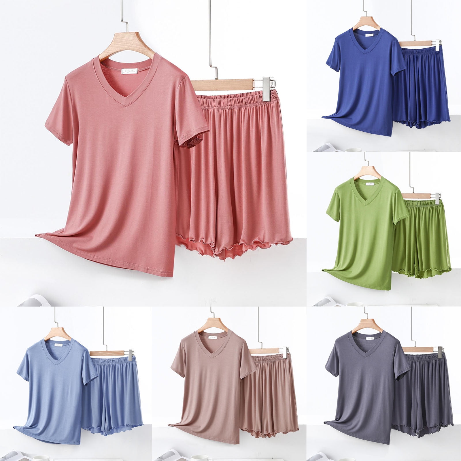 BiZtdJrK Soft Modal Pajamas for Women Ruffle Summer Casual Lounge 2 ...