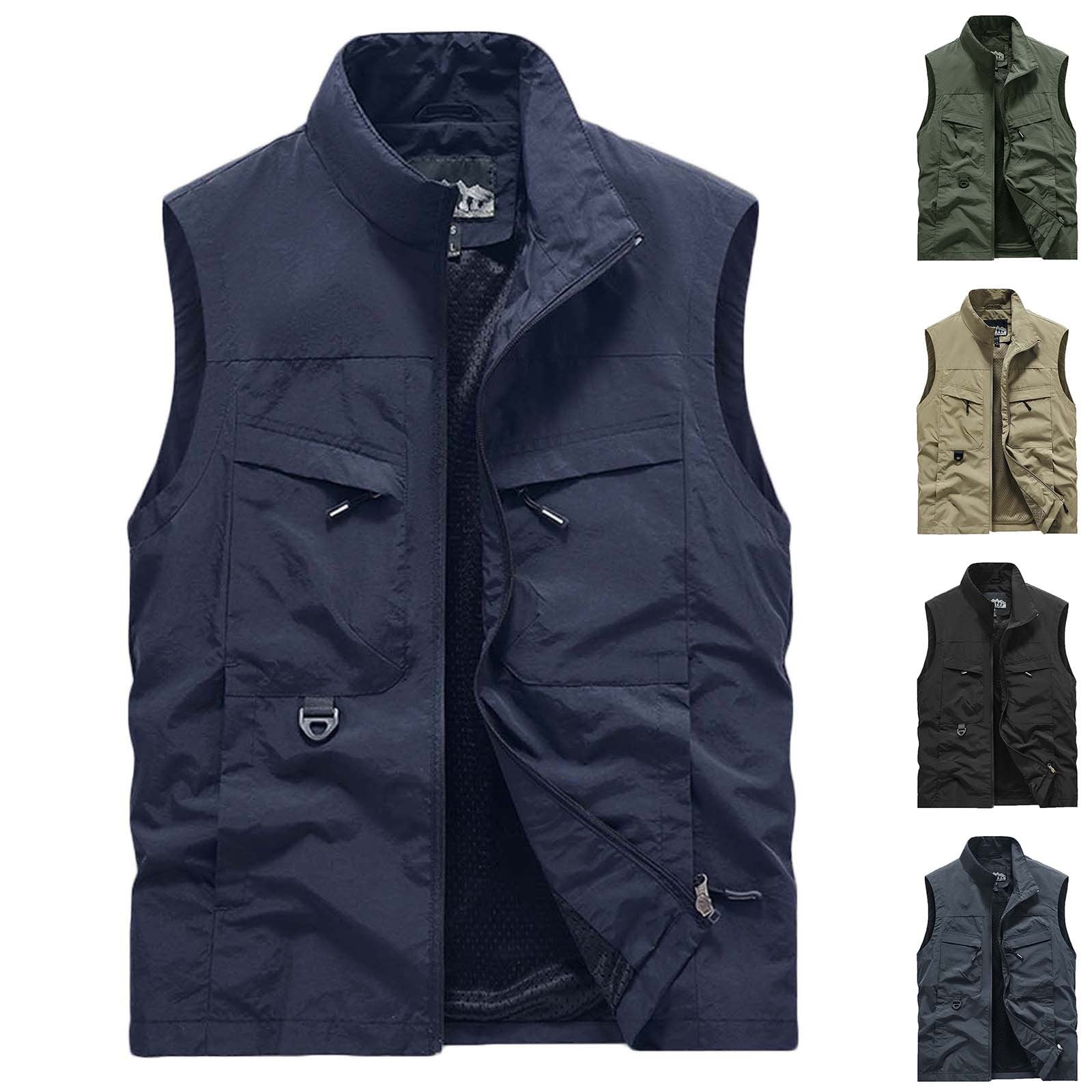 BiZtdJrK Solid Cargo Vest for Men Sleeveless Zipper Lightweight Jacket ...