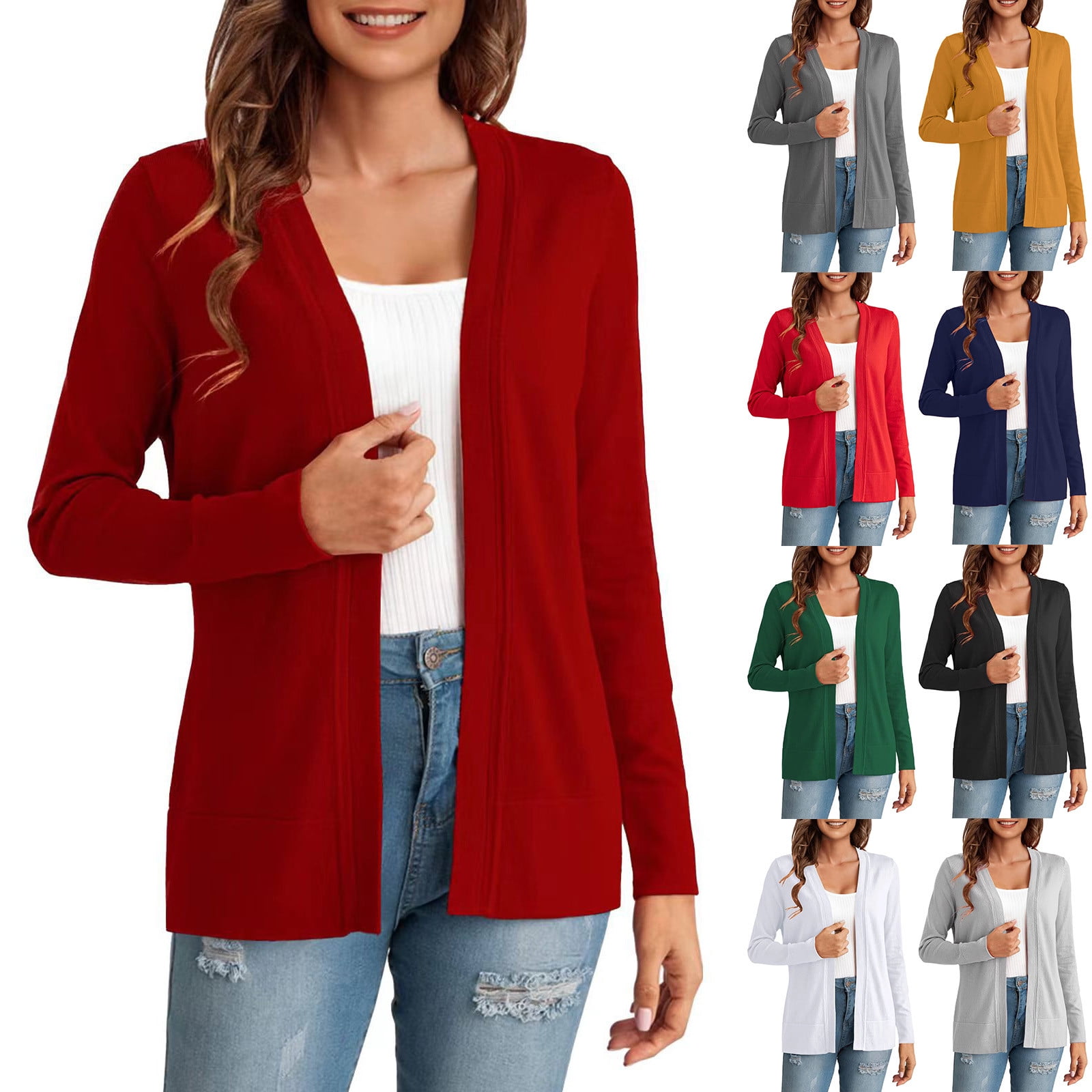 BiZtdJrK Solid Lightweight Cardigans for Women Long Sleeve Open Front ...