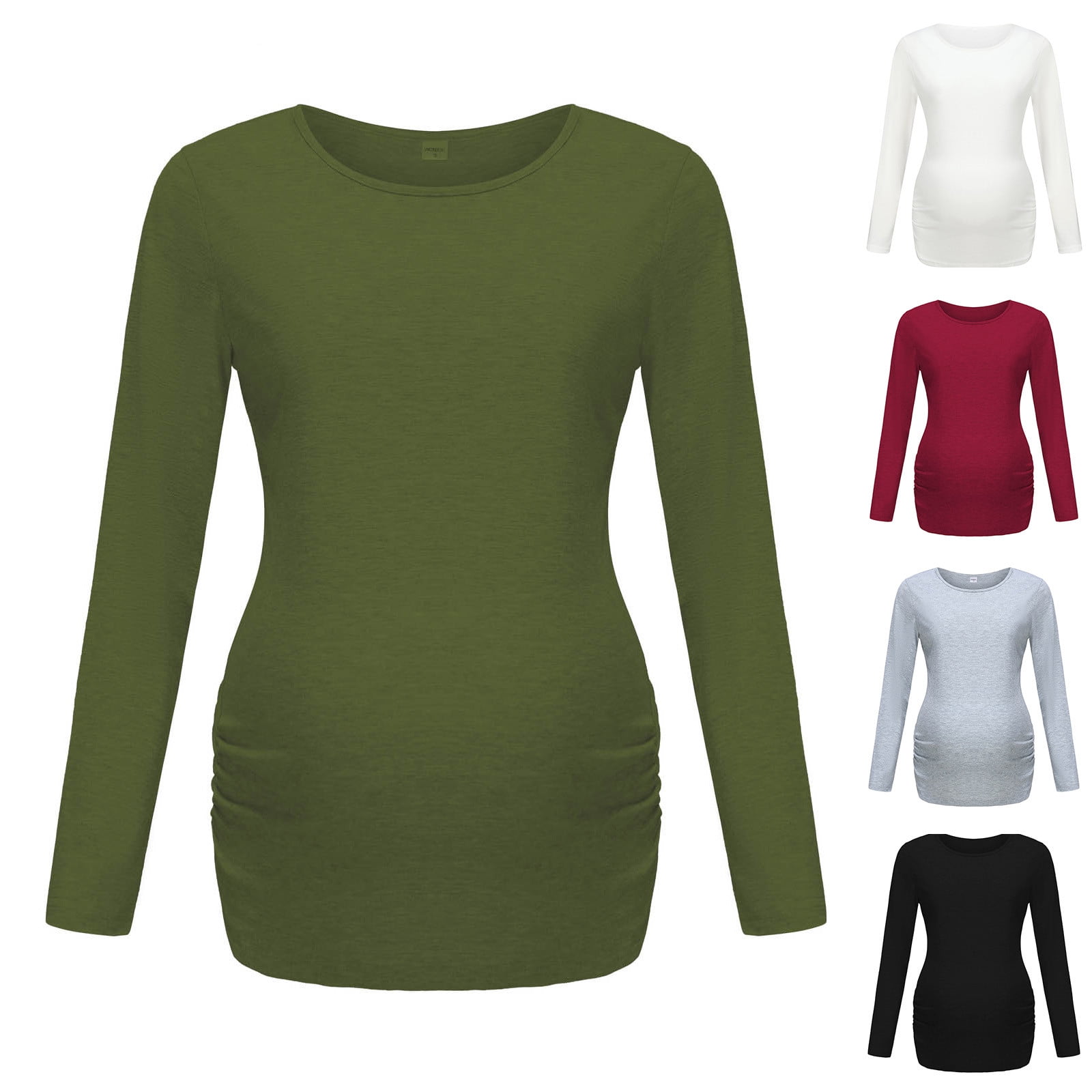 BiZtdJrK Solid Maternity Tops for Women Side Ruched Long Sleeve ...