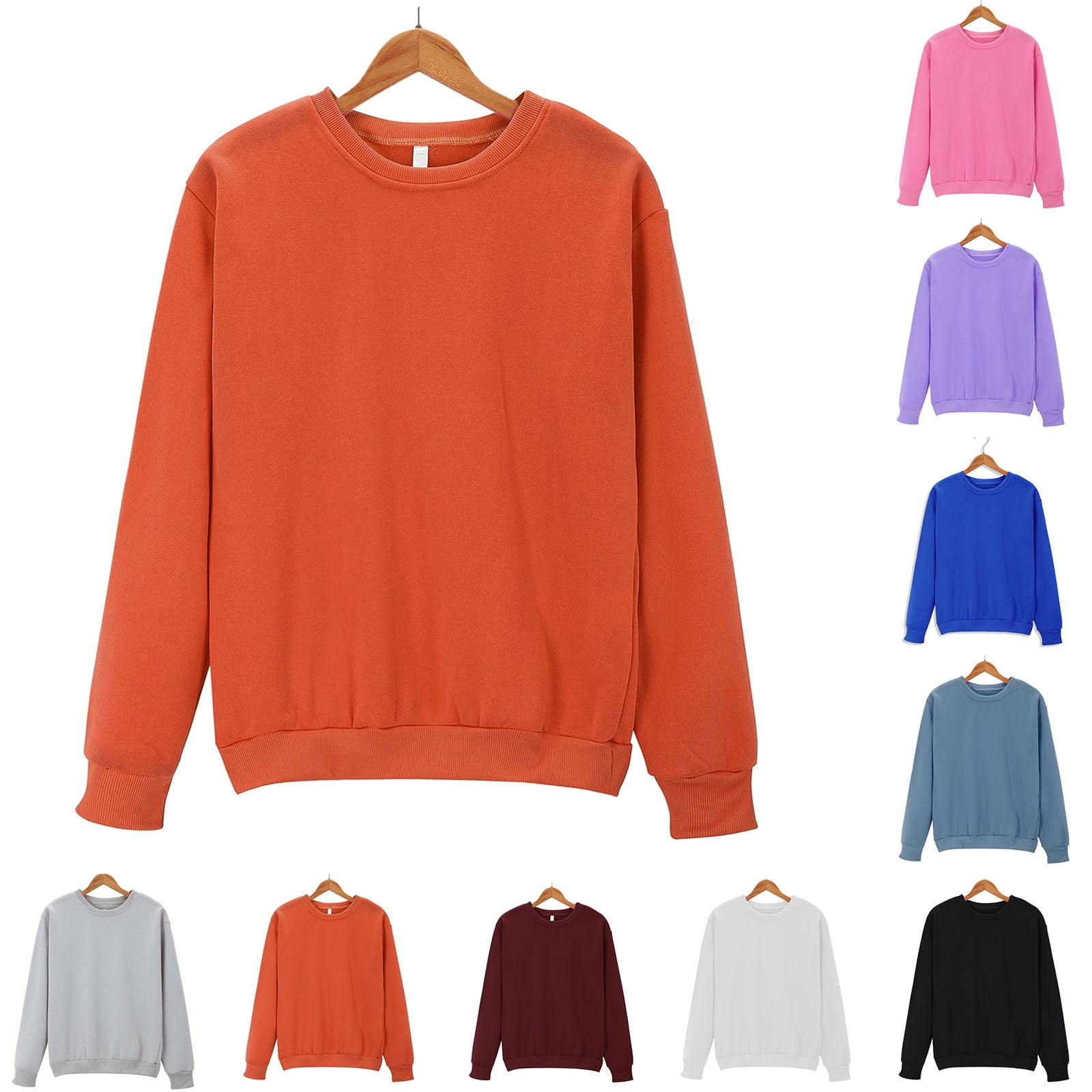 BiZtdJrK Solid Sweatshirts for Women Long Sleeve Crew Neck Casual ...