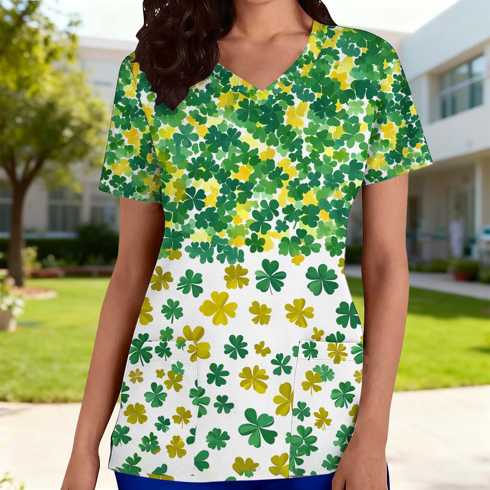 BiZtdJrK St Patricks Day Scrubs for Women Tie Dye Shamrock Print Short ...