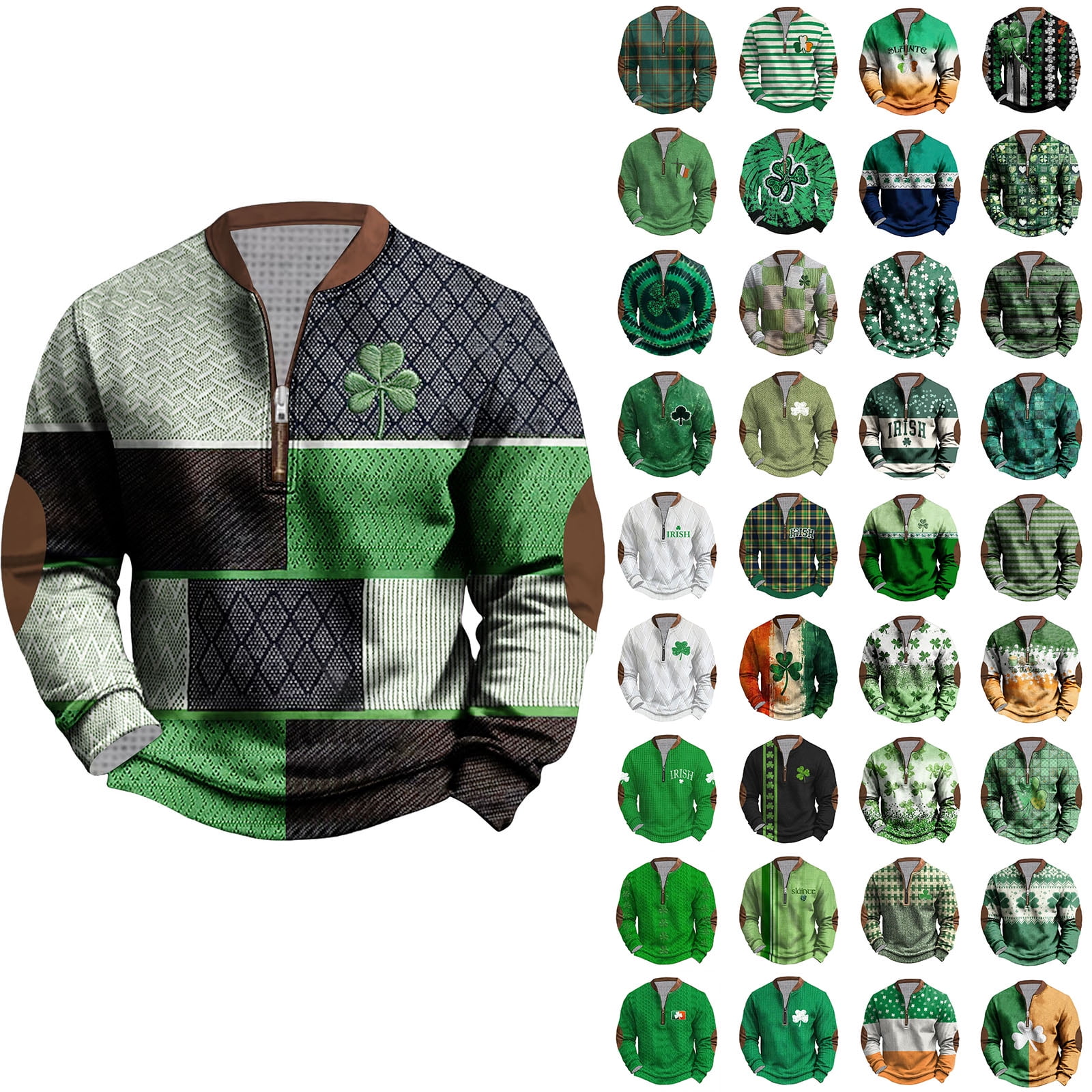BiZtdJrK St Patricks Day Sweatshirt for Men 2025 Fashion Irish Shamrock ...