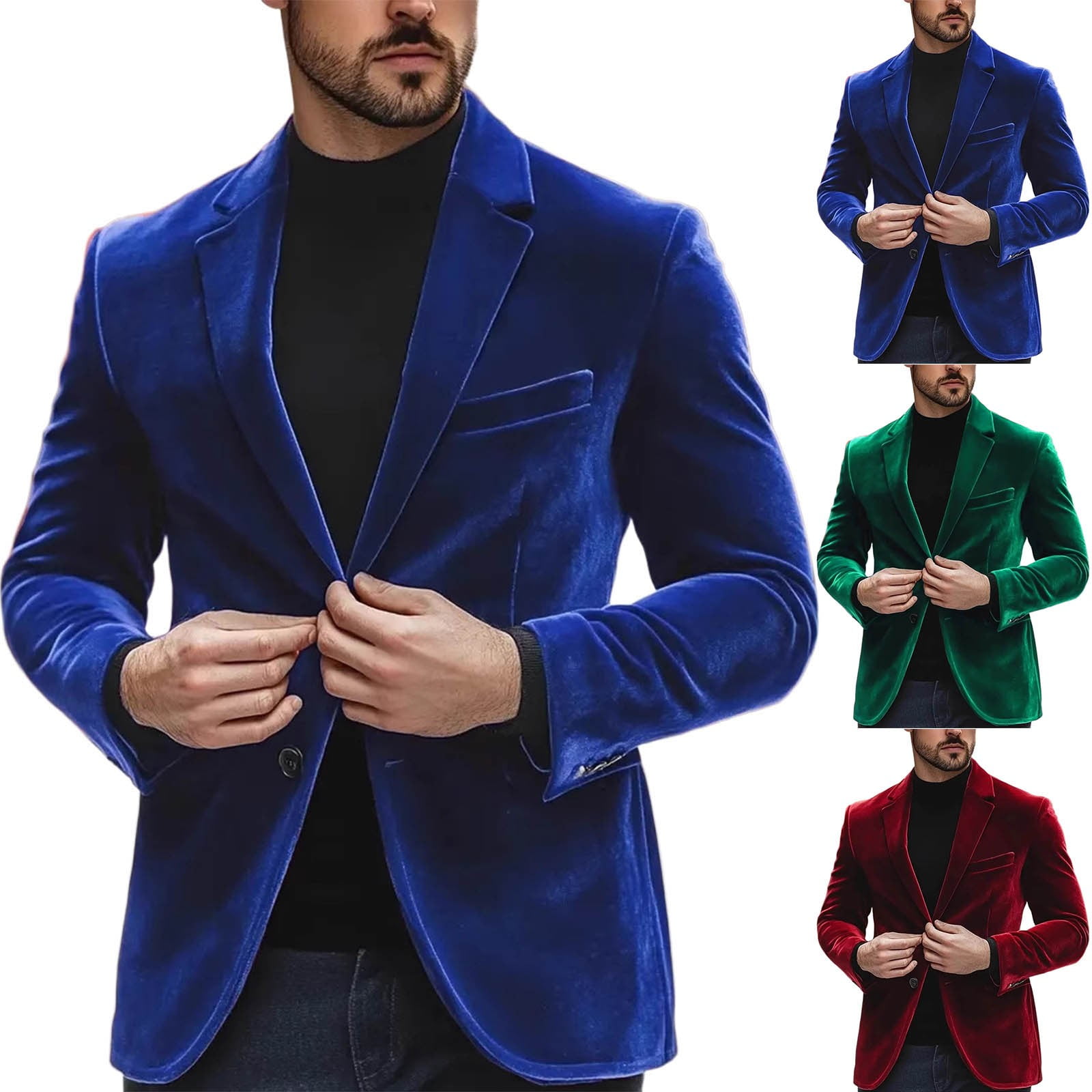 BiZtdJrK Stylish Dress Jacket for Men Velvet Lapel Collar Long Sleeve ...