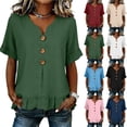 BiZtdJrK Red Summer Blouses for Women Cotton Linen Ruffle Hem Short ...