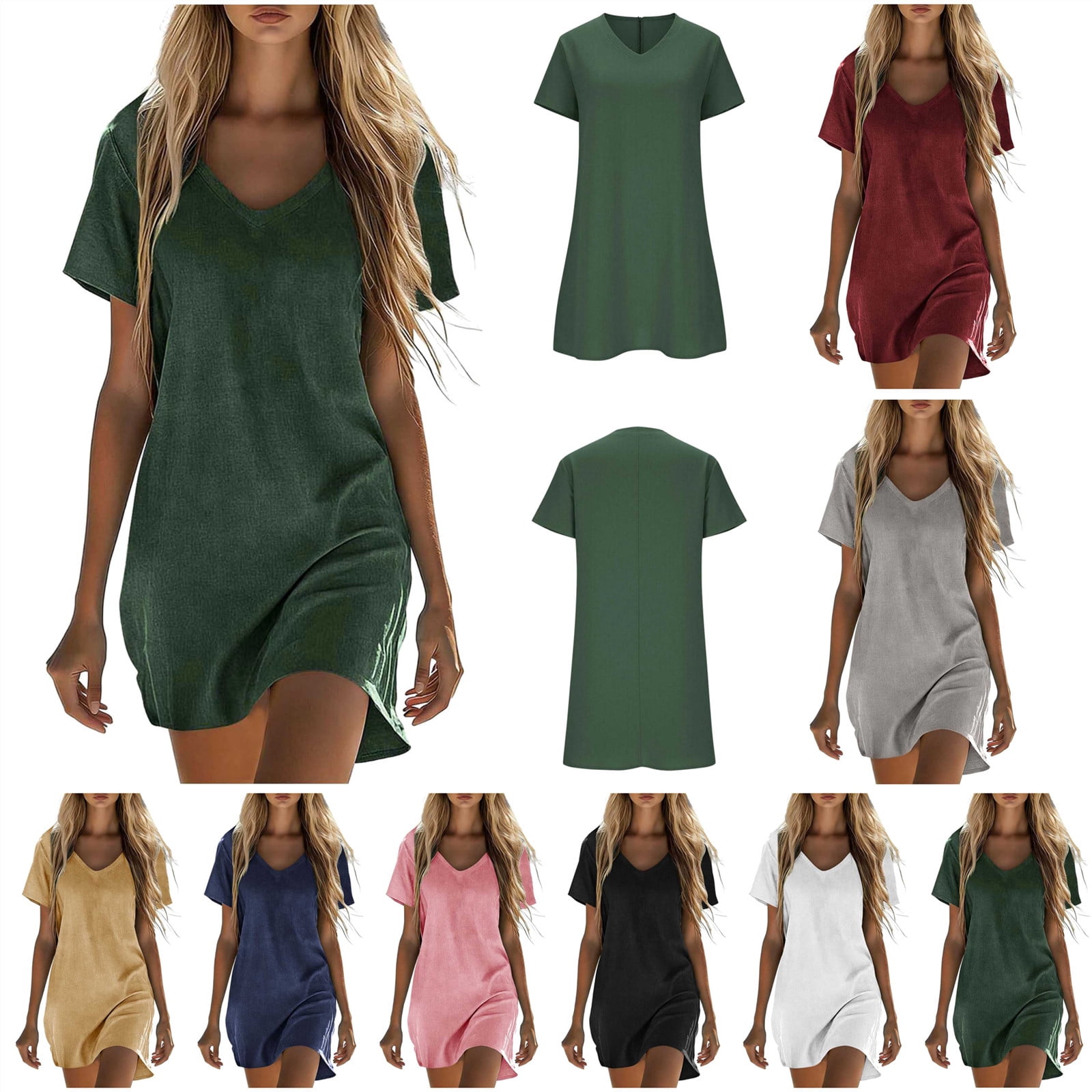BiZtdJrK Summer Dresses for Women Breathable Cotton Linen Short Sleeve ...