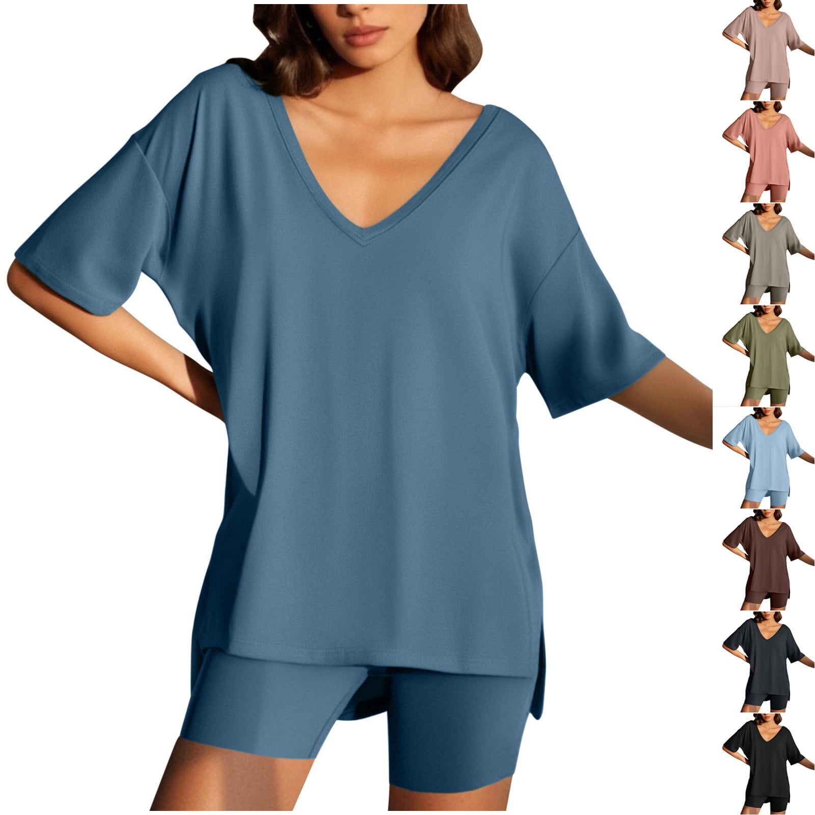BiZtdJrK Summer Lounge Sets for Women V Neck Short Sleeve Tops and ...