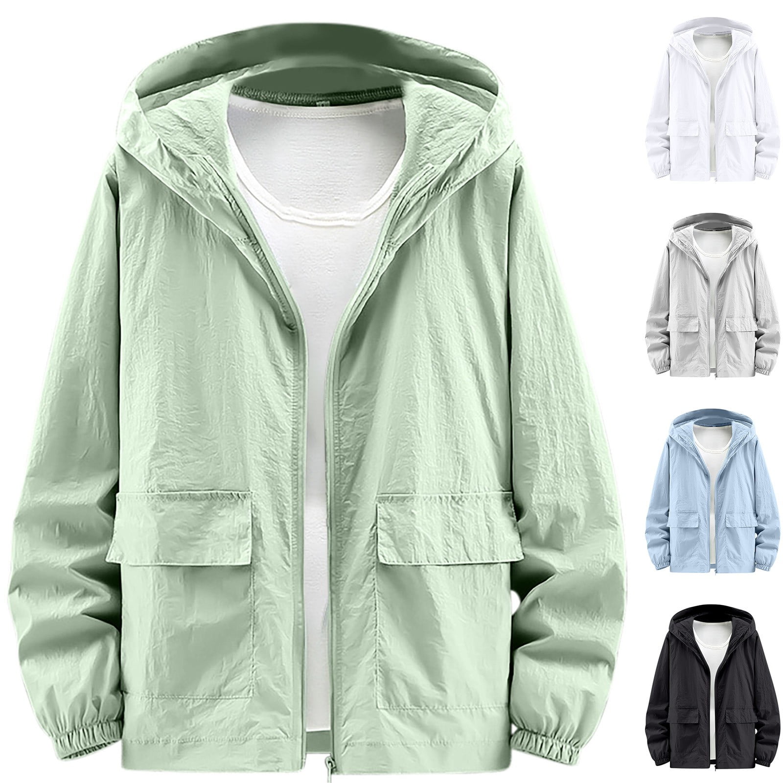 BiZtdJrK Summer Zip Up Hooded Jacket for Fishing Men Long Sleeve Sun ...