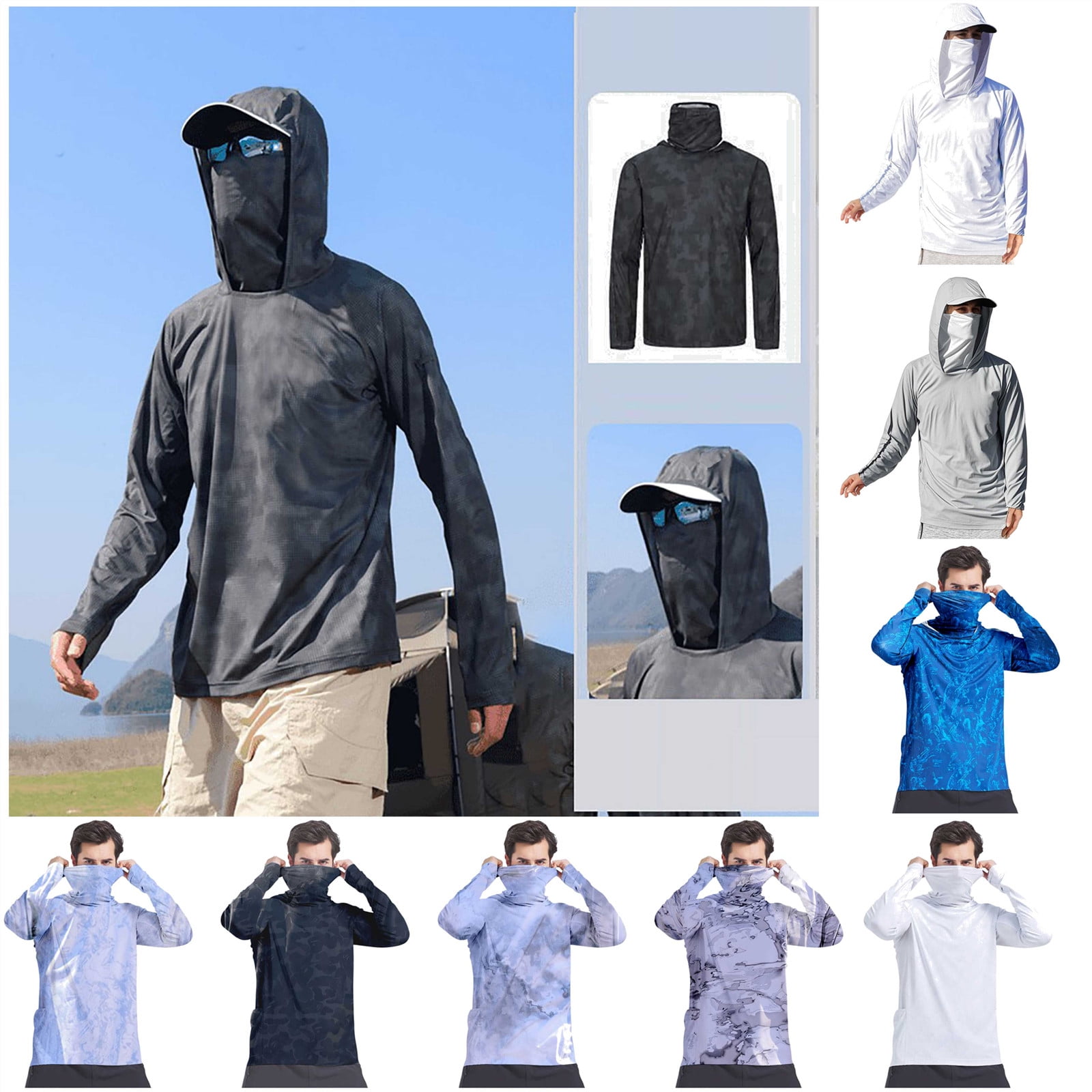 BiZtdJrK Sun Shirts for Men Hooded Fishing Shirt Sun Protection Hoodie ...