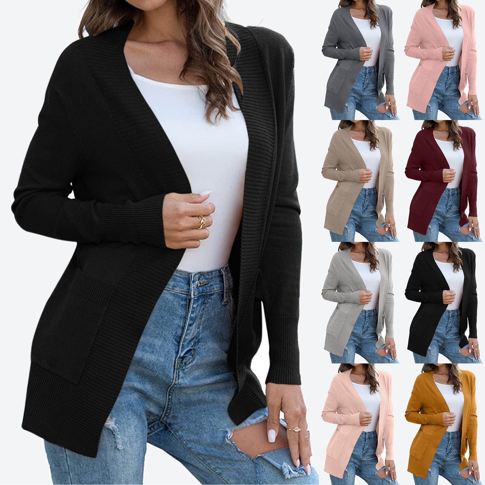 BiZtdJrK Sweaters for Women Ribbed Knit Long Sleeve Open Front Sweater ...