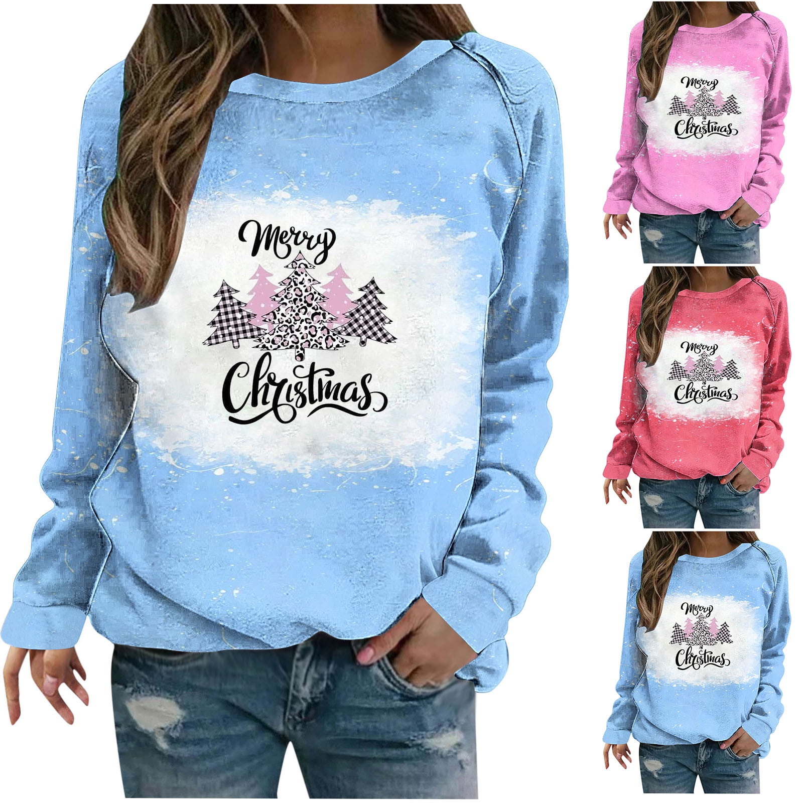 BiZtdJrK Sweatshirts for Women Merry Christmas Pullover Blouse Fall ...
