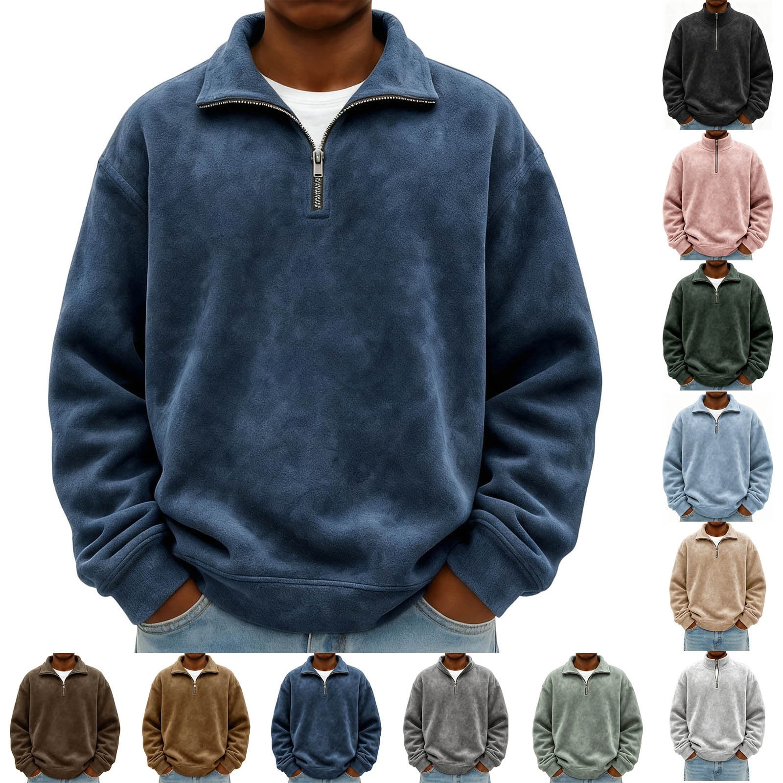 BiZtdJrK Sweatshirts for Men Quarter Zip V Neck Long Sleeve Pullover ...