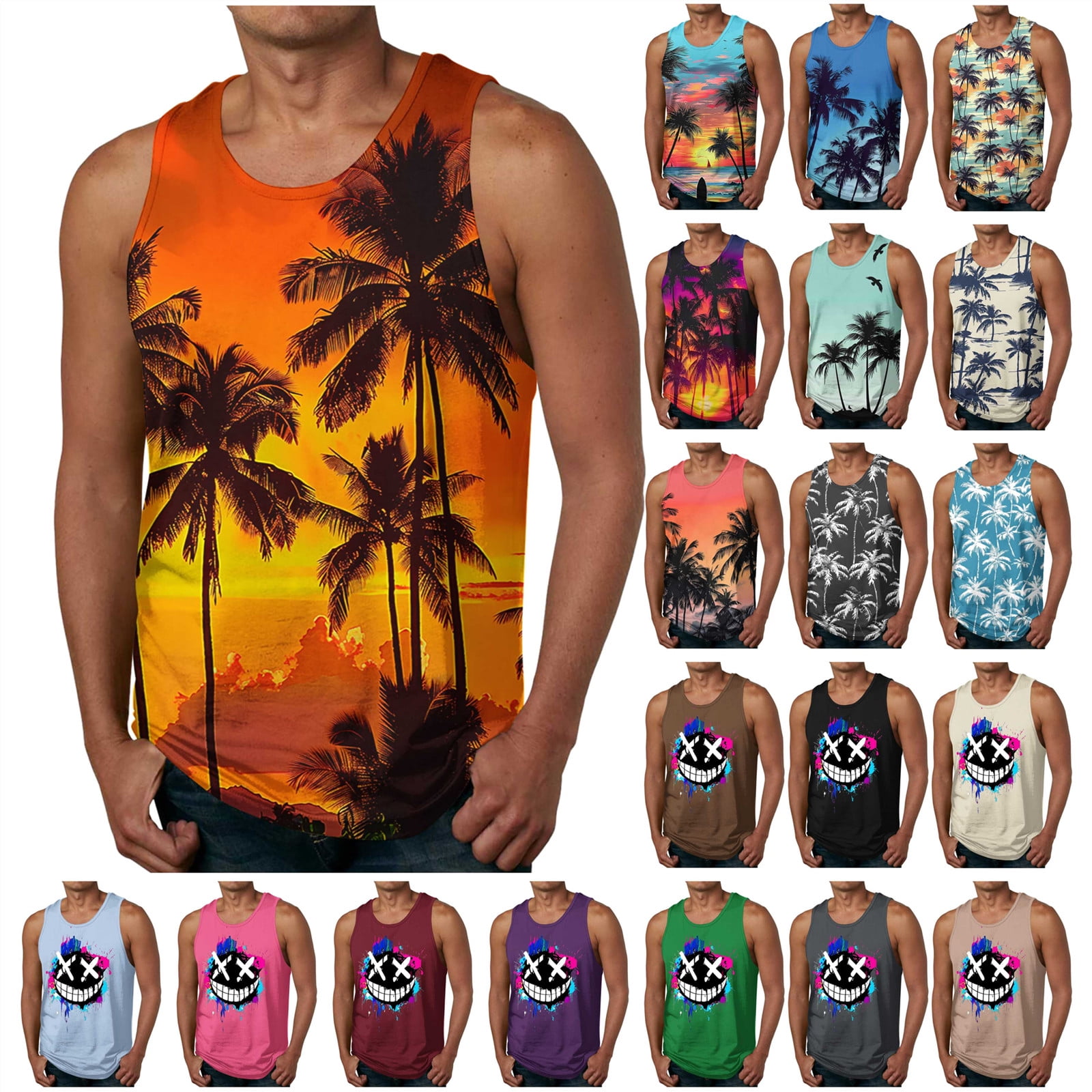 BiZtdJrK Tank Tops Men Fashion Graphic Tees Casual Round Neck ...