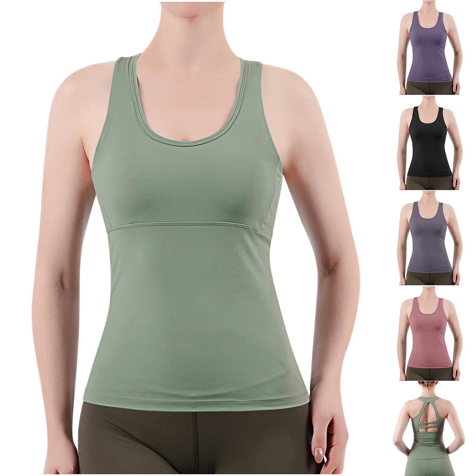 BiZtdJrK Tank Tops with Built in Bra for Women Criss-Cross Back ...