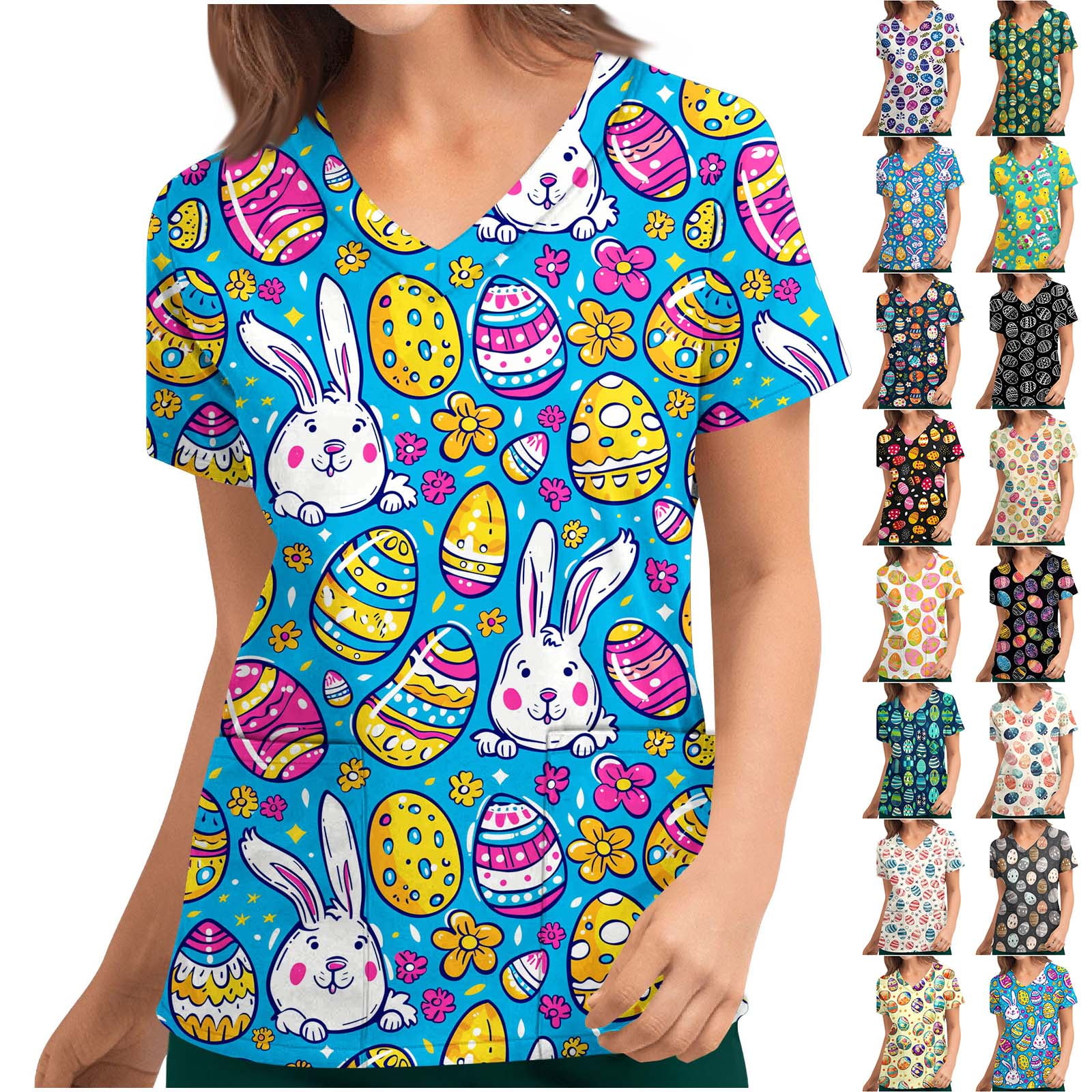 BiZtdJrK Todays Sales Easter Scrub Tops for Women Funny Rabbit Graphic ...
