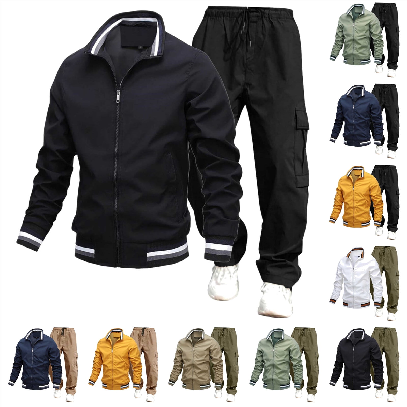 BiZtdJrK Tracksuits Set for Men Long Sleeve Causal Full Zip Sports ...