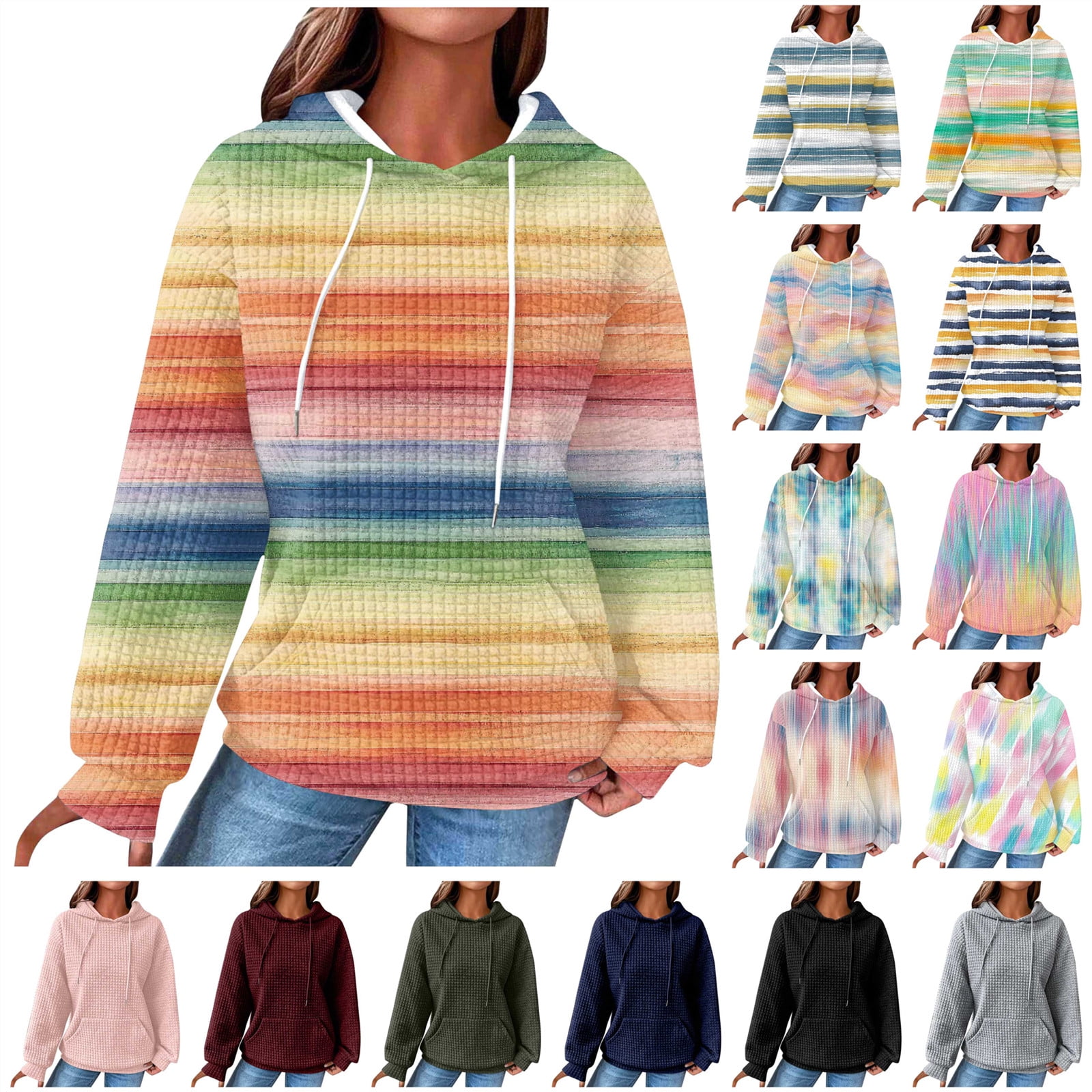 BiZtdJrK Trendy Hoodies Womens Casual Long Sleeve Waffle Hooded ...