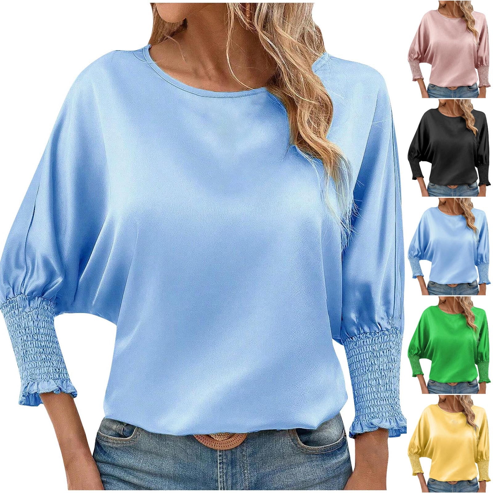 BiZtdJrK Tunic Tops for Women 3/4 Length Cuff Sleeve Crew Neck Casual ...