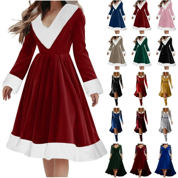 BiZtdJrK Ugly Christmas Dress for Women Santa Claus Costume Fur Trim ...