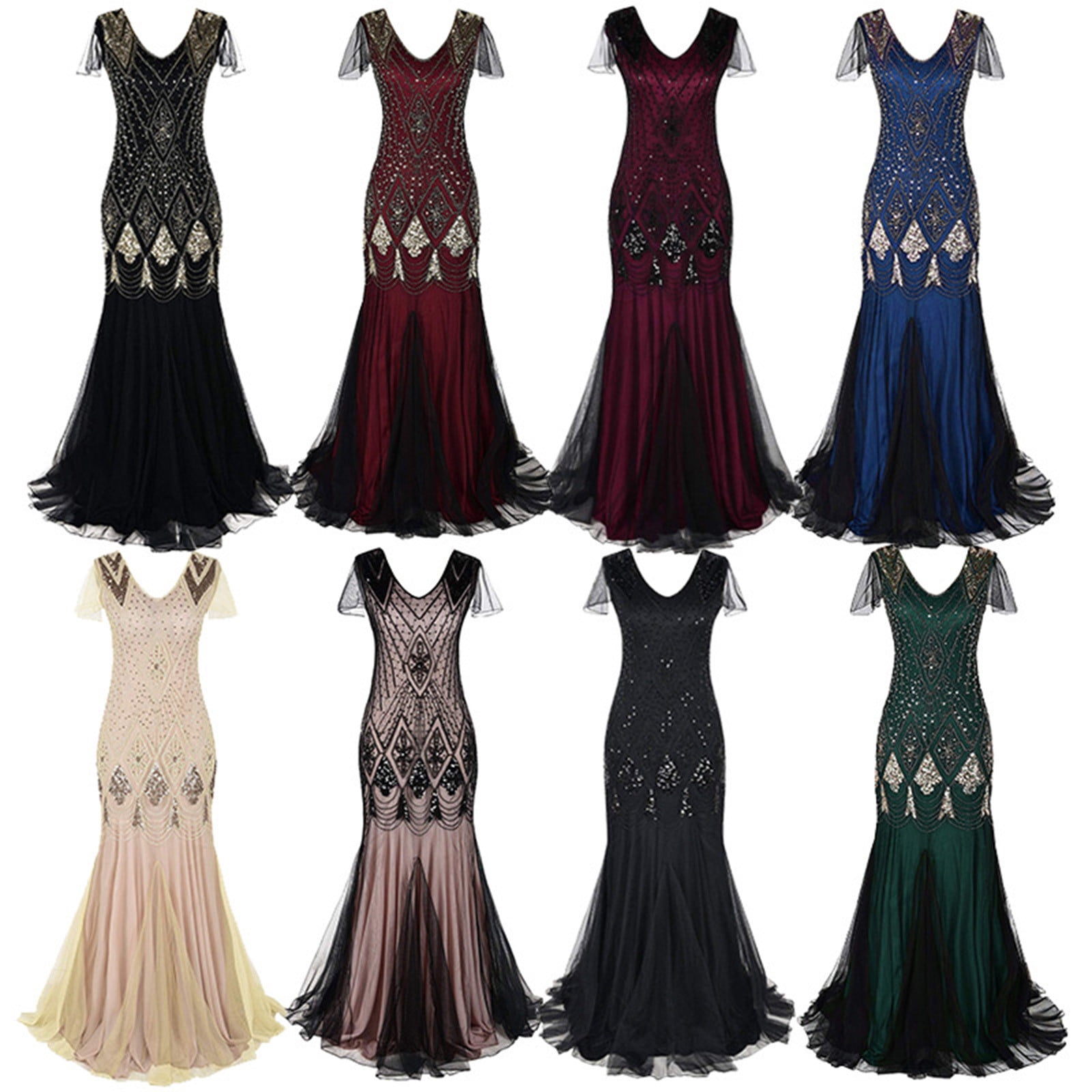 BiZtdJrK Vintage Sequin Long Dress for Women Sexy Lace Patchwork ...