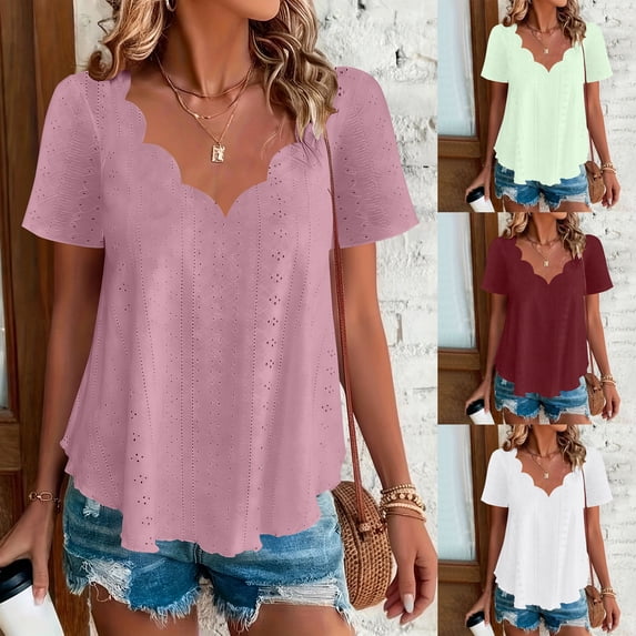 BiZtdJrK Watermelon Red Womens Plus Size Casual T Shirts Eyelet ...