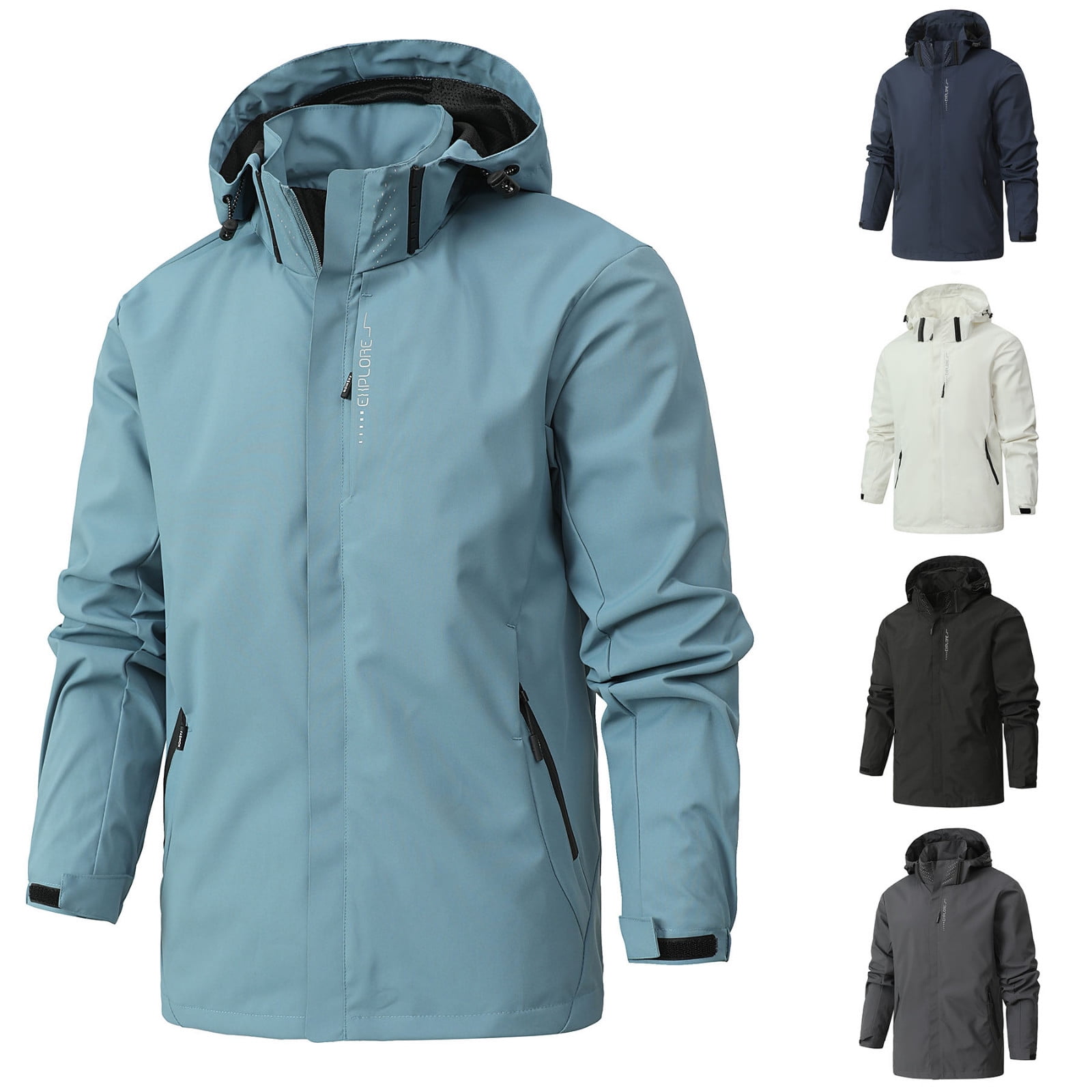 BiZtdJrK Waterproof Rain Jacket for Men With Removable Hood Lightweight ...