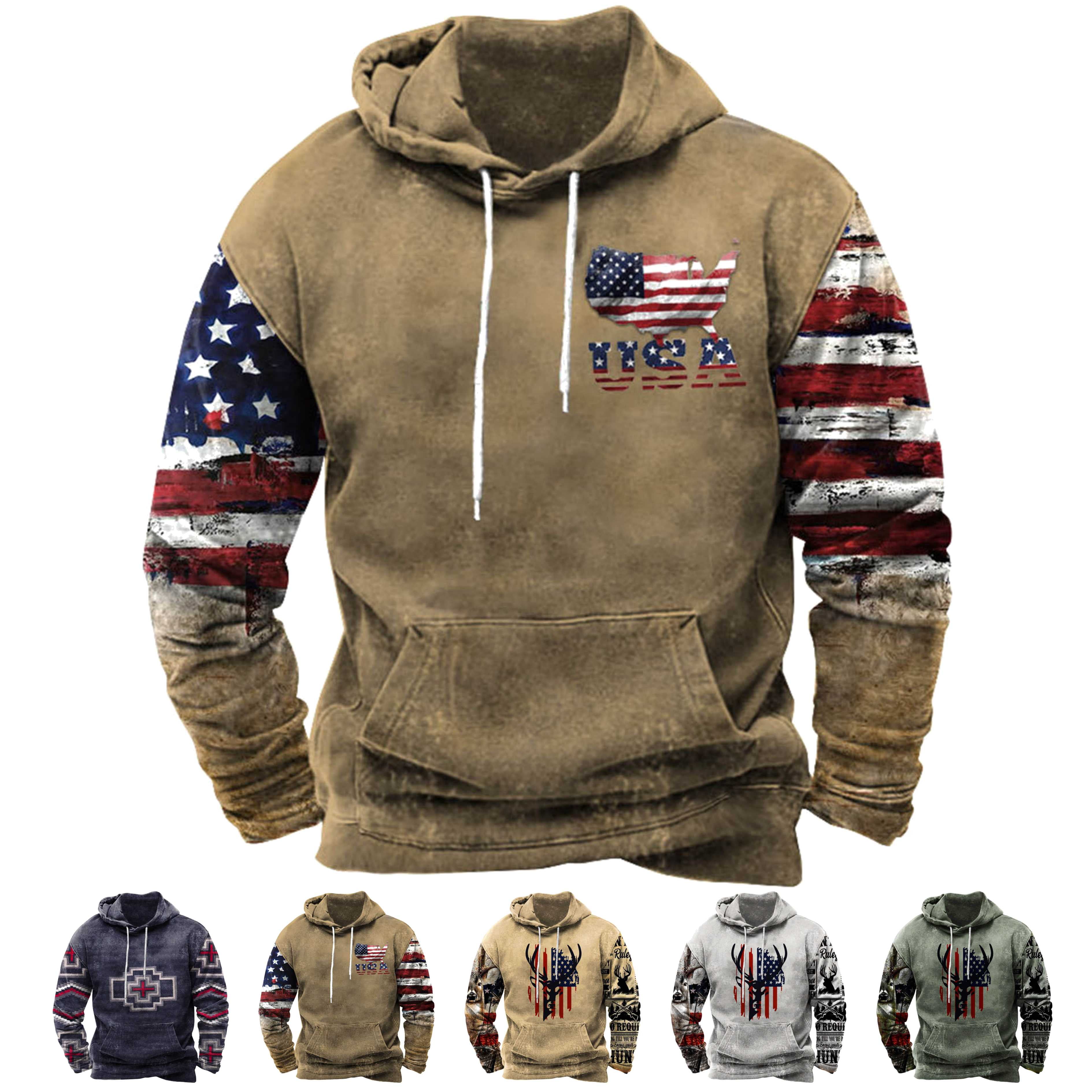BiZtdJrK Weekly Sales, Mens American Flag Hoodies Drawstring Hooded ...