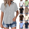 BiZtdJrK White Linen Summer Shirts Women Side Split Rolled Short Sleeve ...