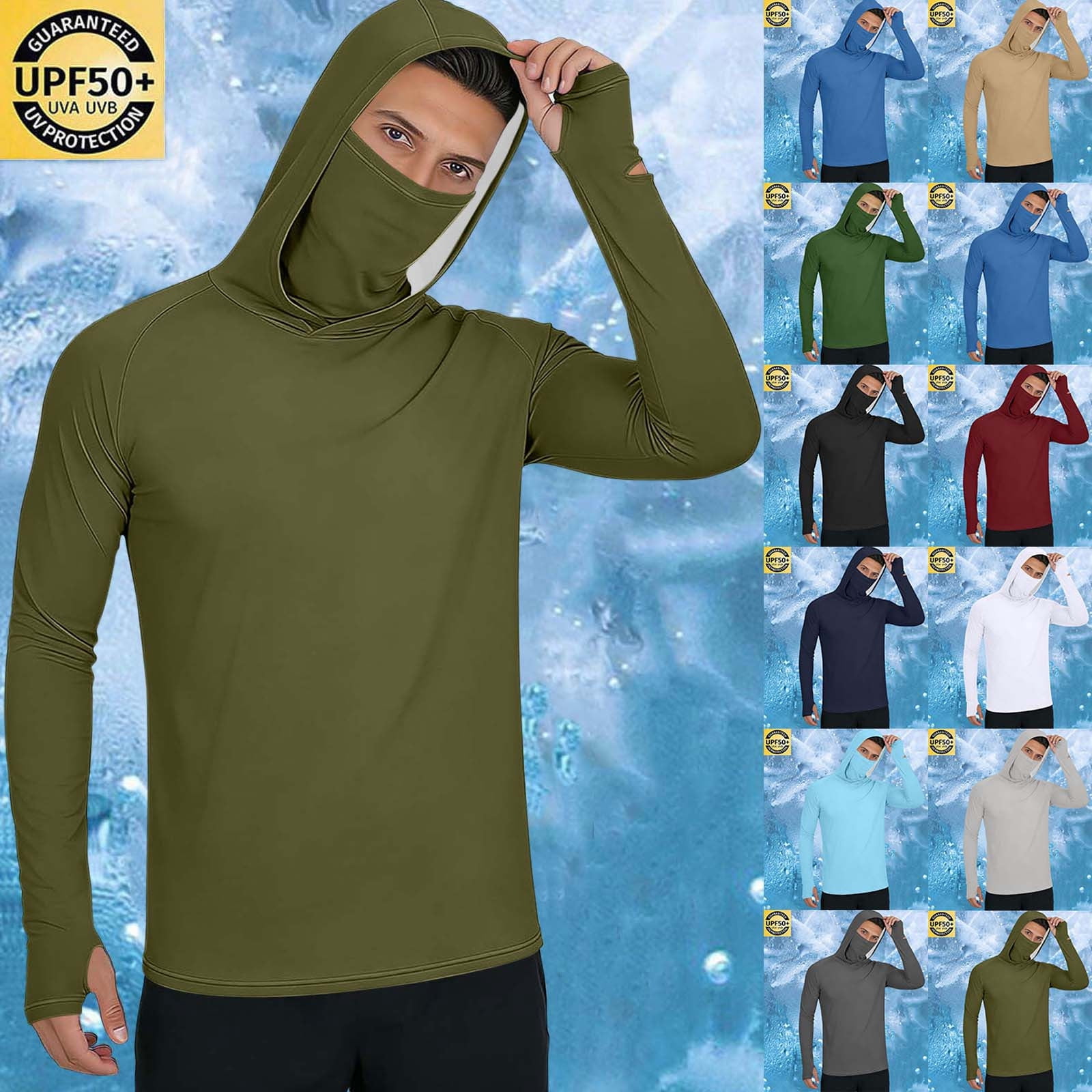 BiZtdJrK White Mens Athletic Sun Hoodies Long Sleeve UPF 50+ UV ...