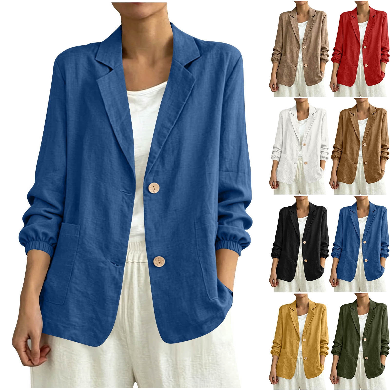 BiZtdJrK White Summer Linen Blazer Jacket for Women Long Sleeve ...