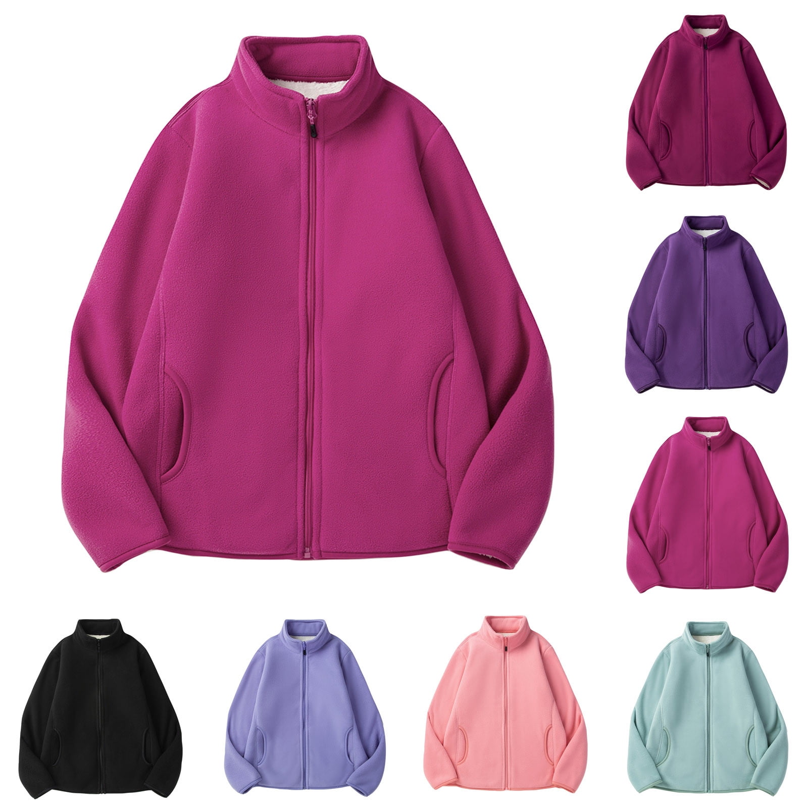 BiZtdJrK Winter Jackets for Women Full Zip Long Sleeve Fleece Coats ...
